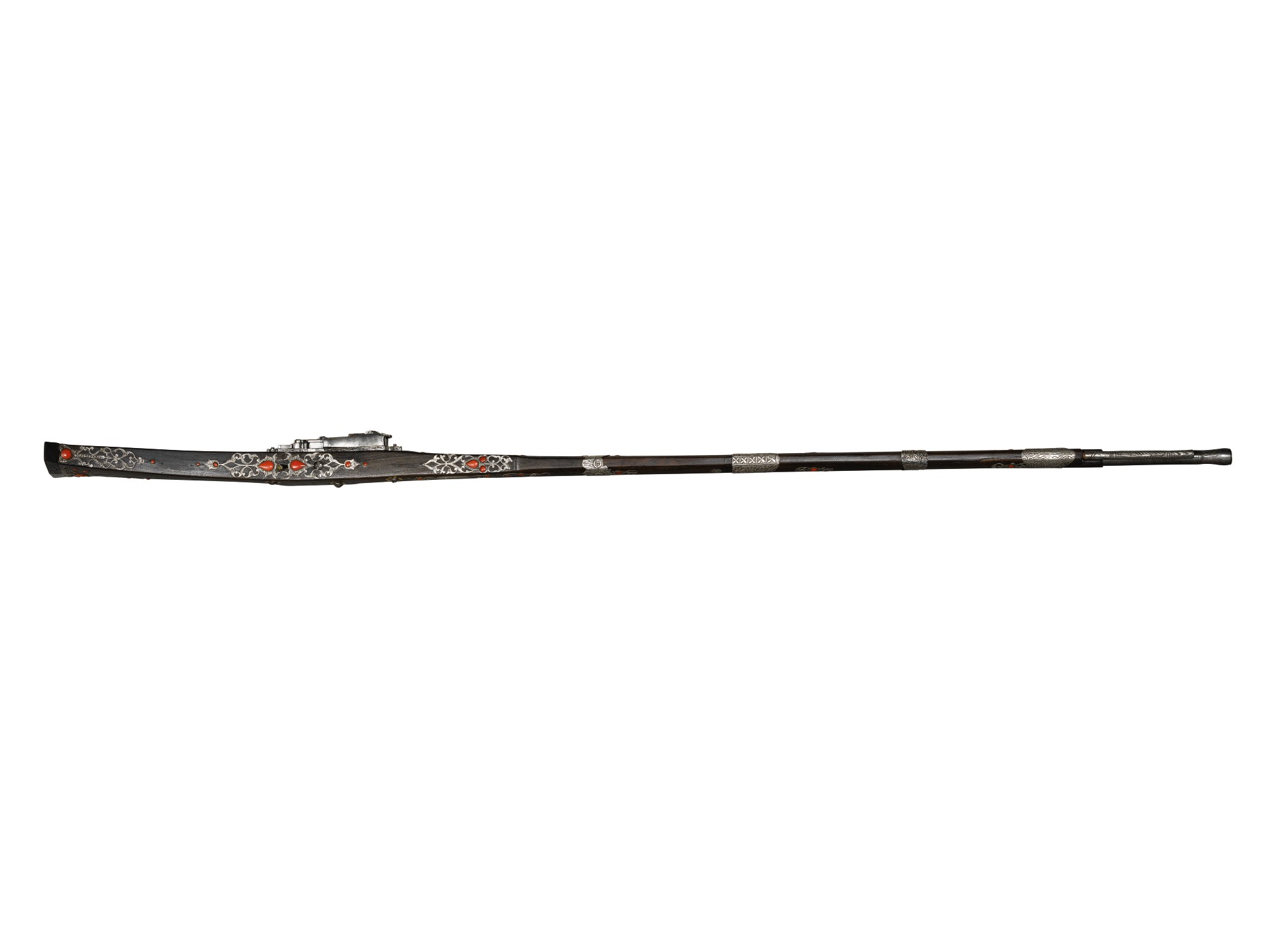 AN OTTOMAN CORAL AND BONE-INLAID FLINTLOCK RIFLE, ALGERIA OR TURKEY ...