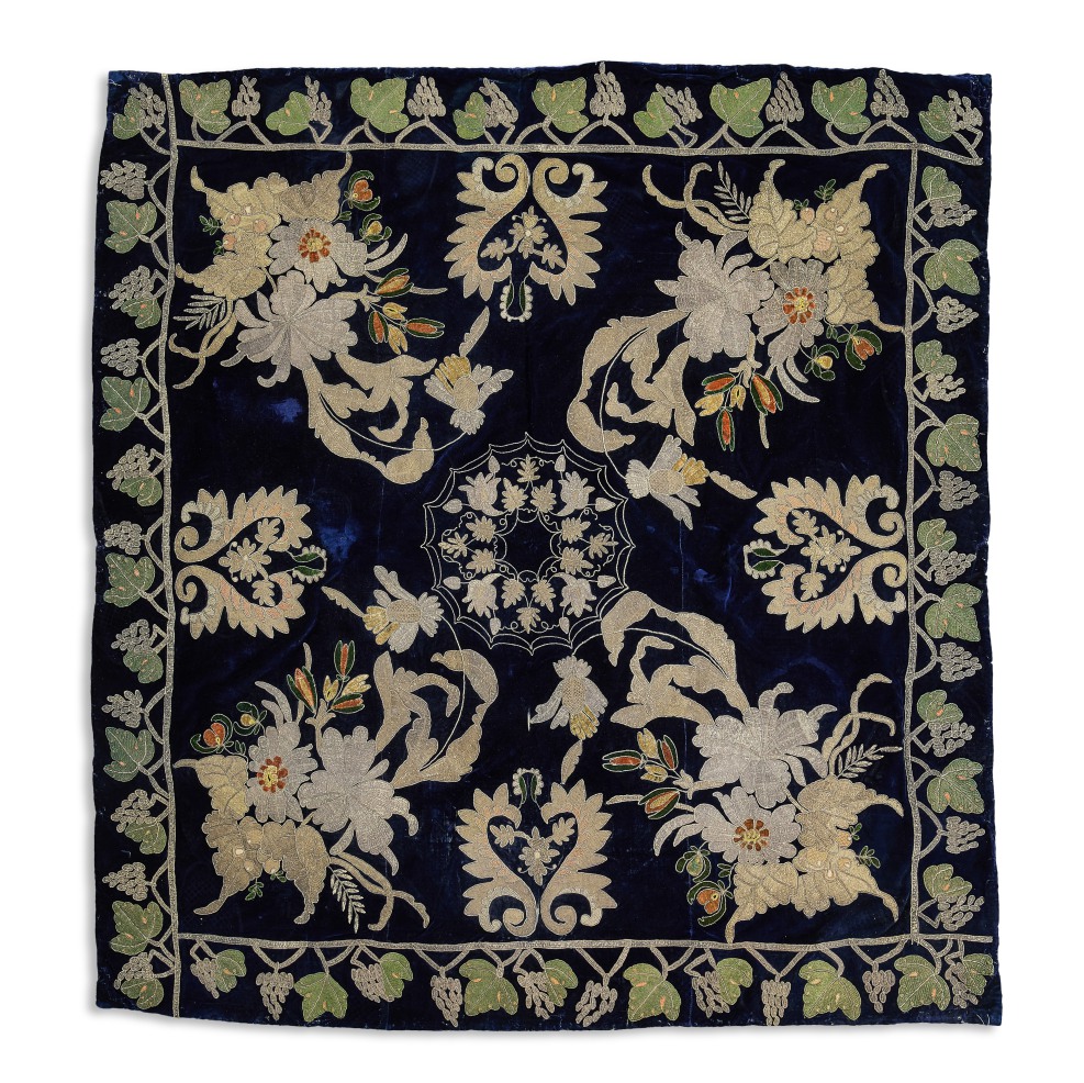 An Ottoman-style velvet applique and metal thread embroidered panel ...