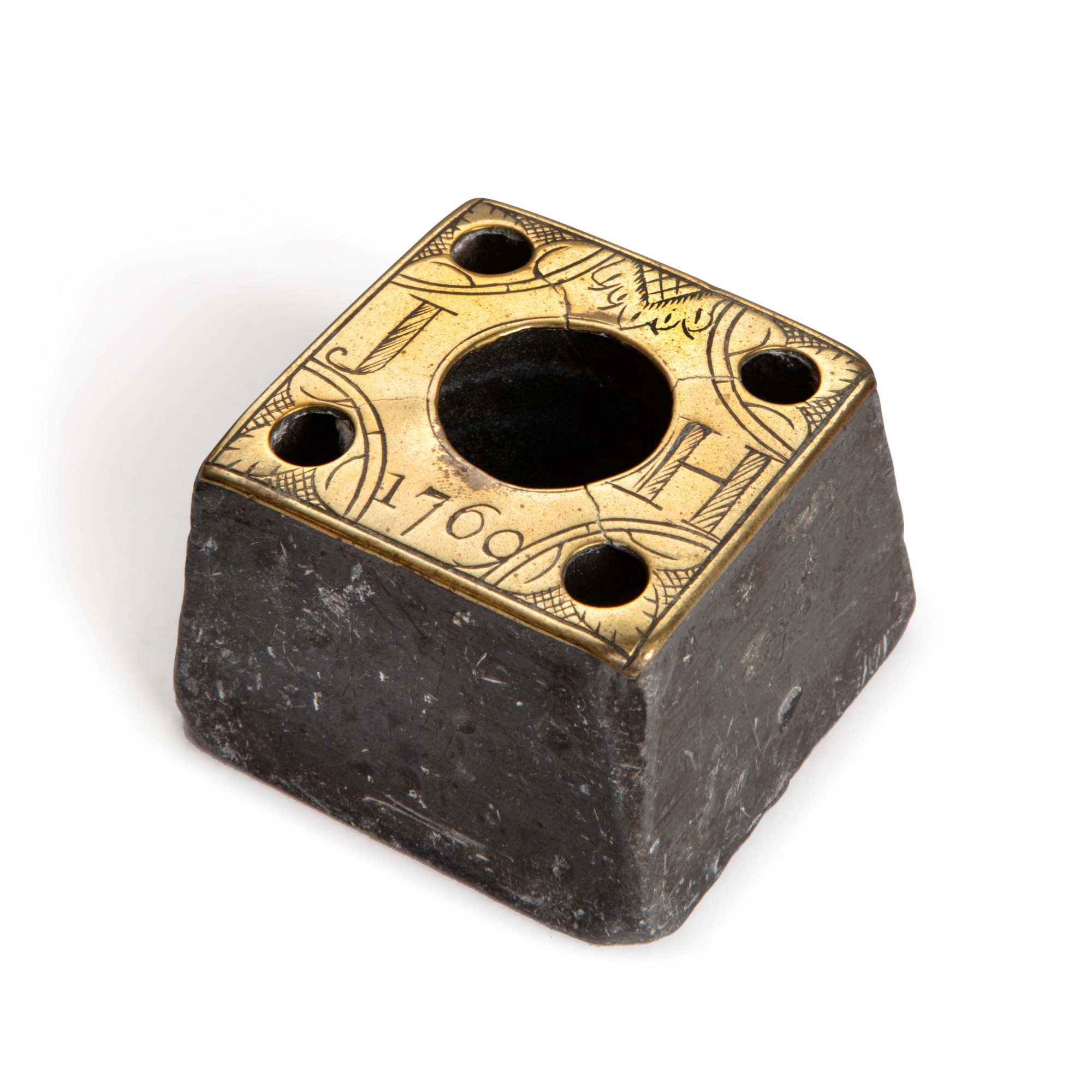 English Engraved Brass and Lead Ink Pot, Dated 1769 | The William K. du ...