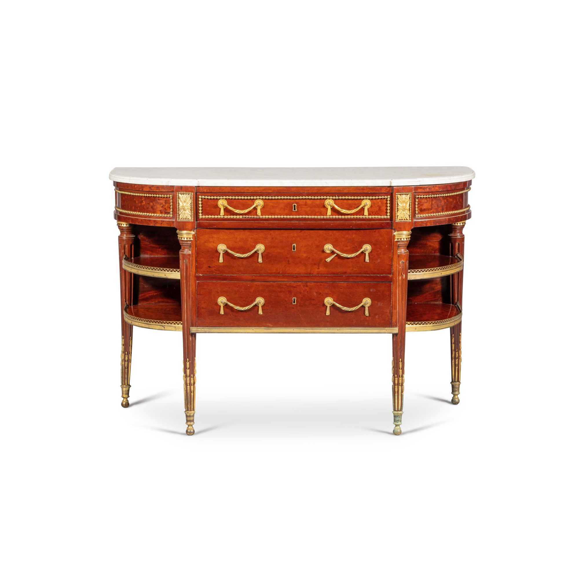 A gilt-bronze mounted mahogany veneered console commode, Louis XVI, circa 1780, stamped by ...
