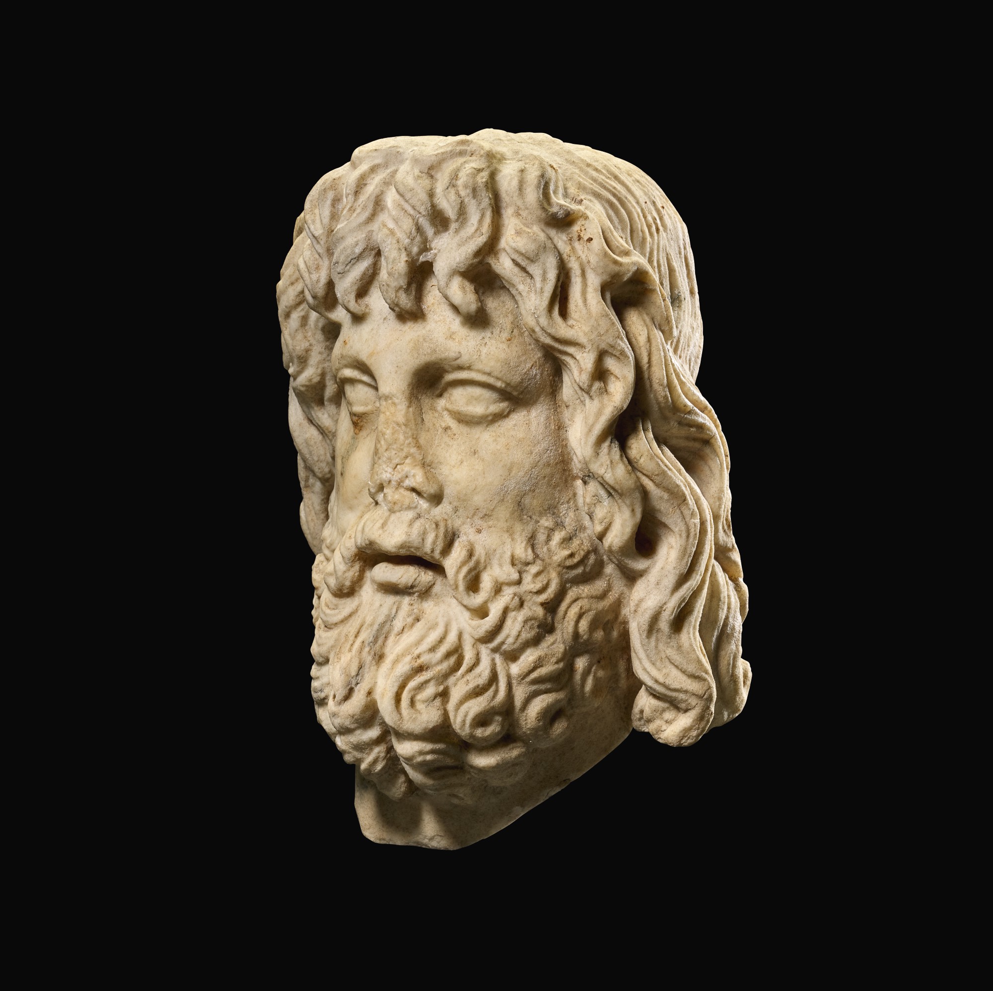 A ROMAN MARBLE HEAD OF SARAPIS, CIRCA 2ND CENTURY A.D., ON 19TH CENTURY ...