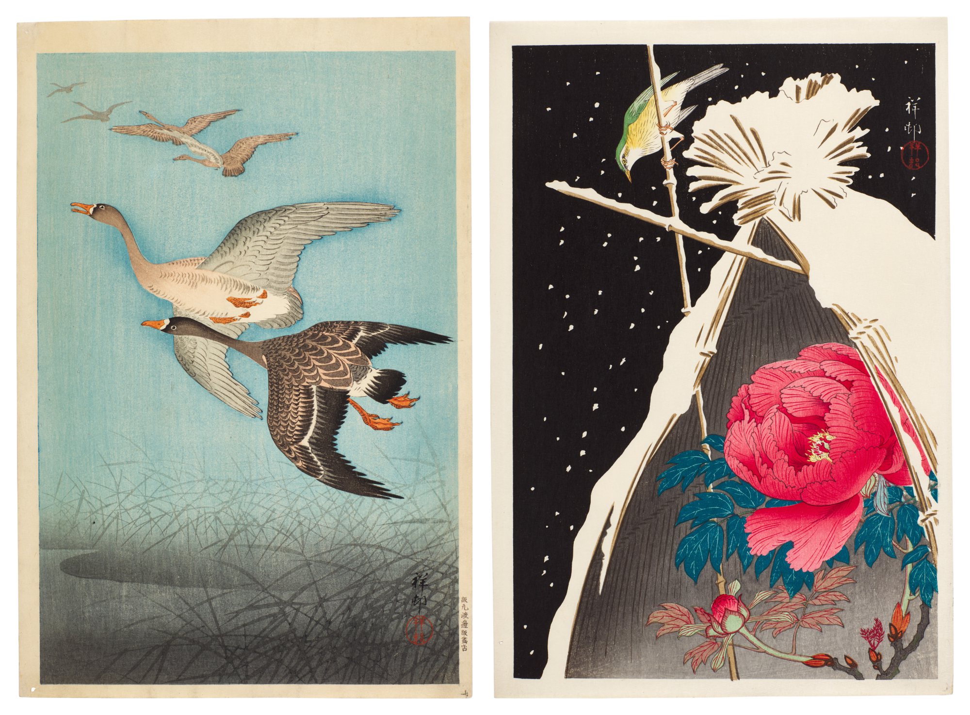 Ohara Koson (1877-1945) | Two woodblock prints | Taisho - Showa period ...