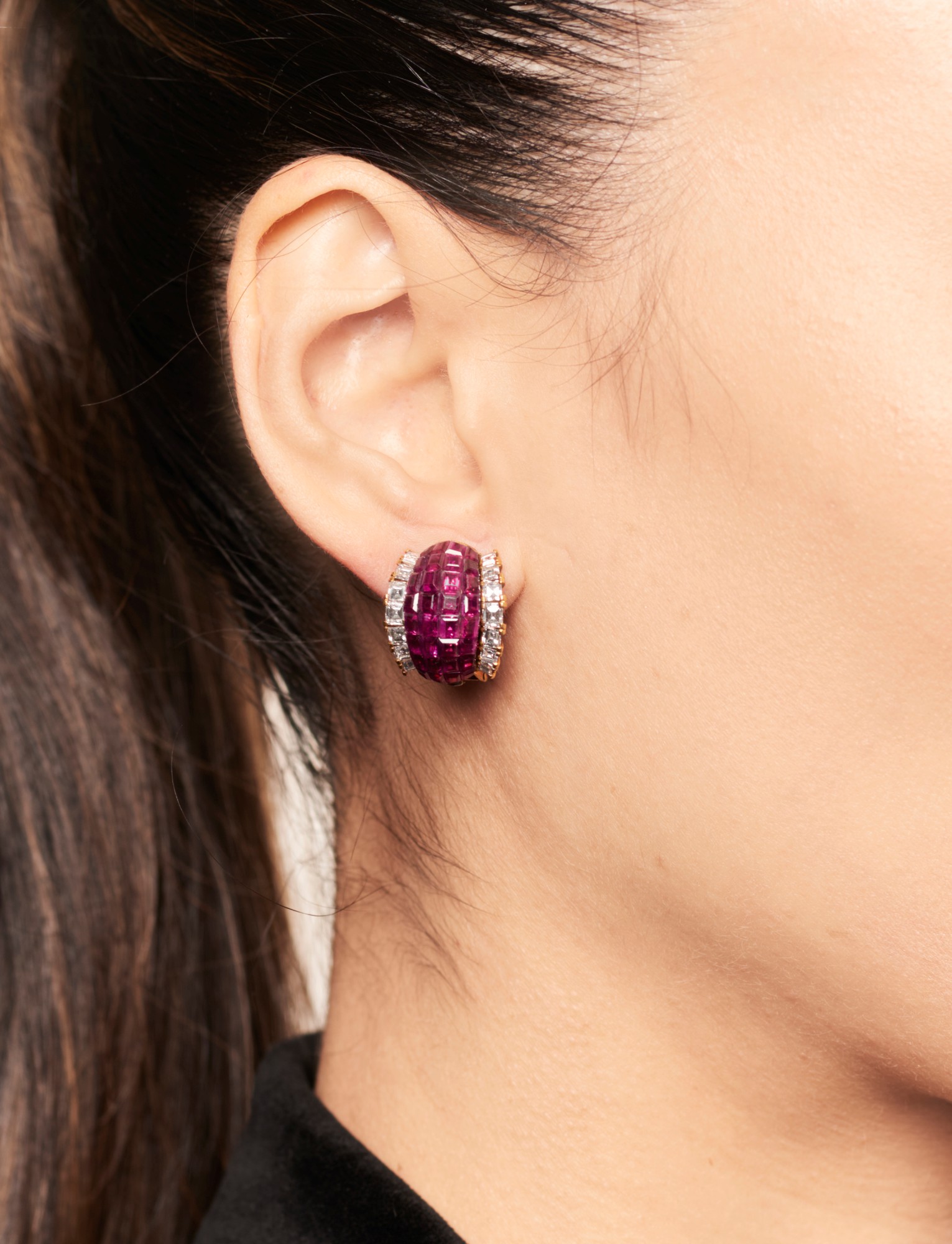 Van Cleef & Arpels | Pair of Mystery-Set Ruby and Diamond Earclips 梵克雅寶 ...