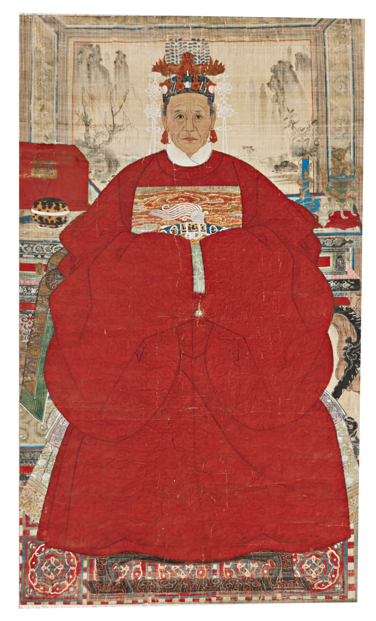 A large ancestor portrait of a fifth-rank official's wife, Ming dynasty ...