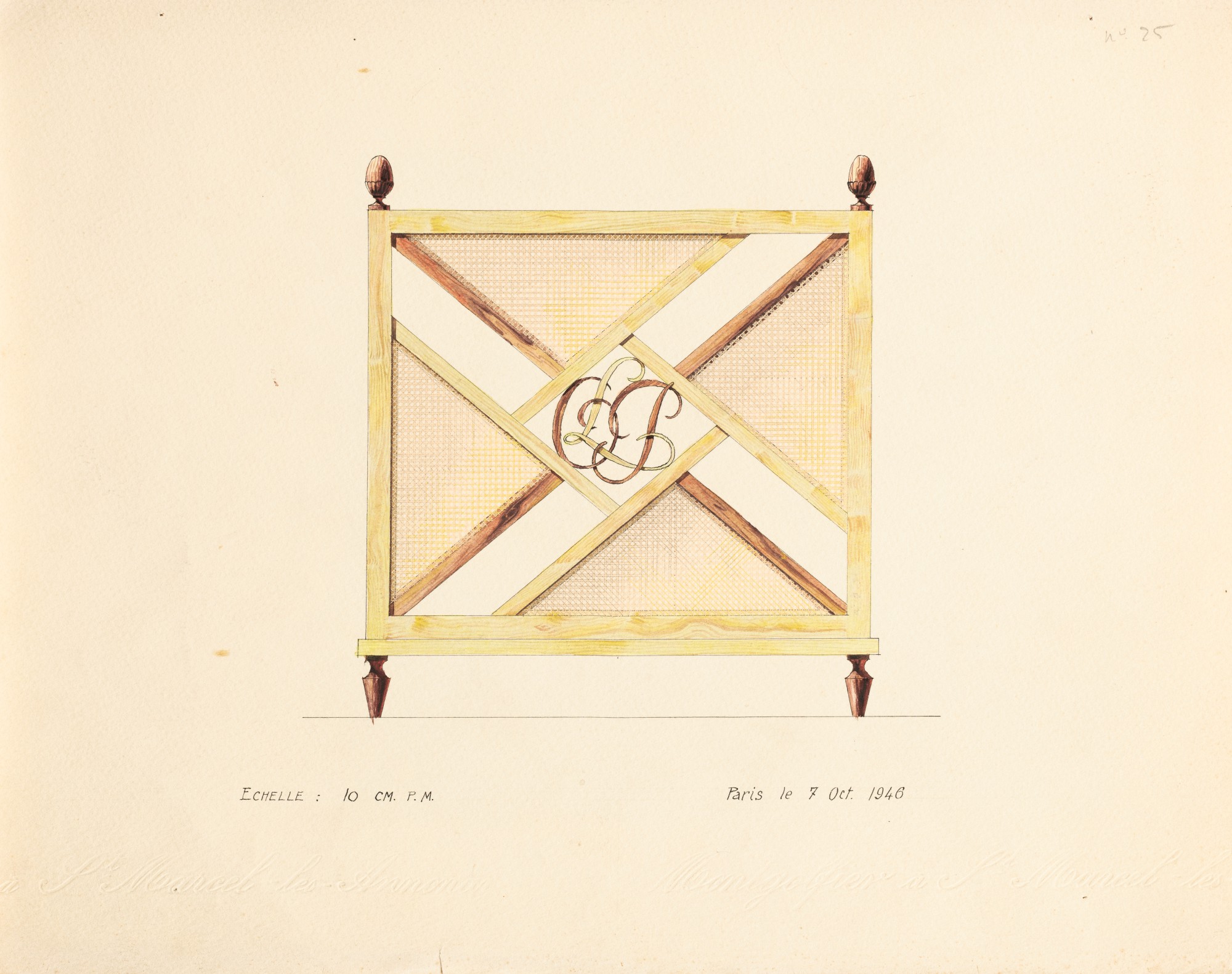 A drawing by Emilio Terry accompanied by two photographs and two ...