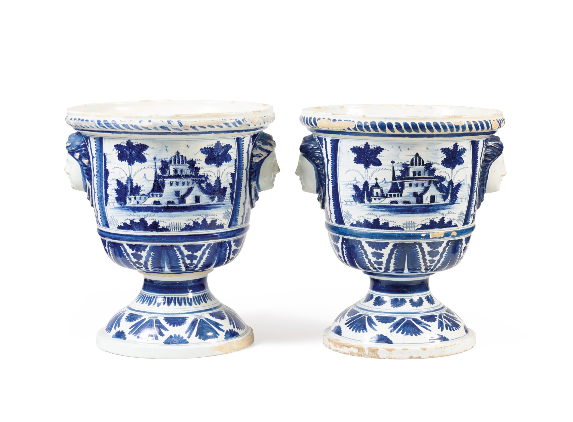 Two earthenware 'pots à oranger', and a Nevers earthenware cooler ...