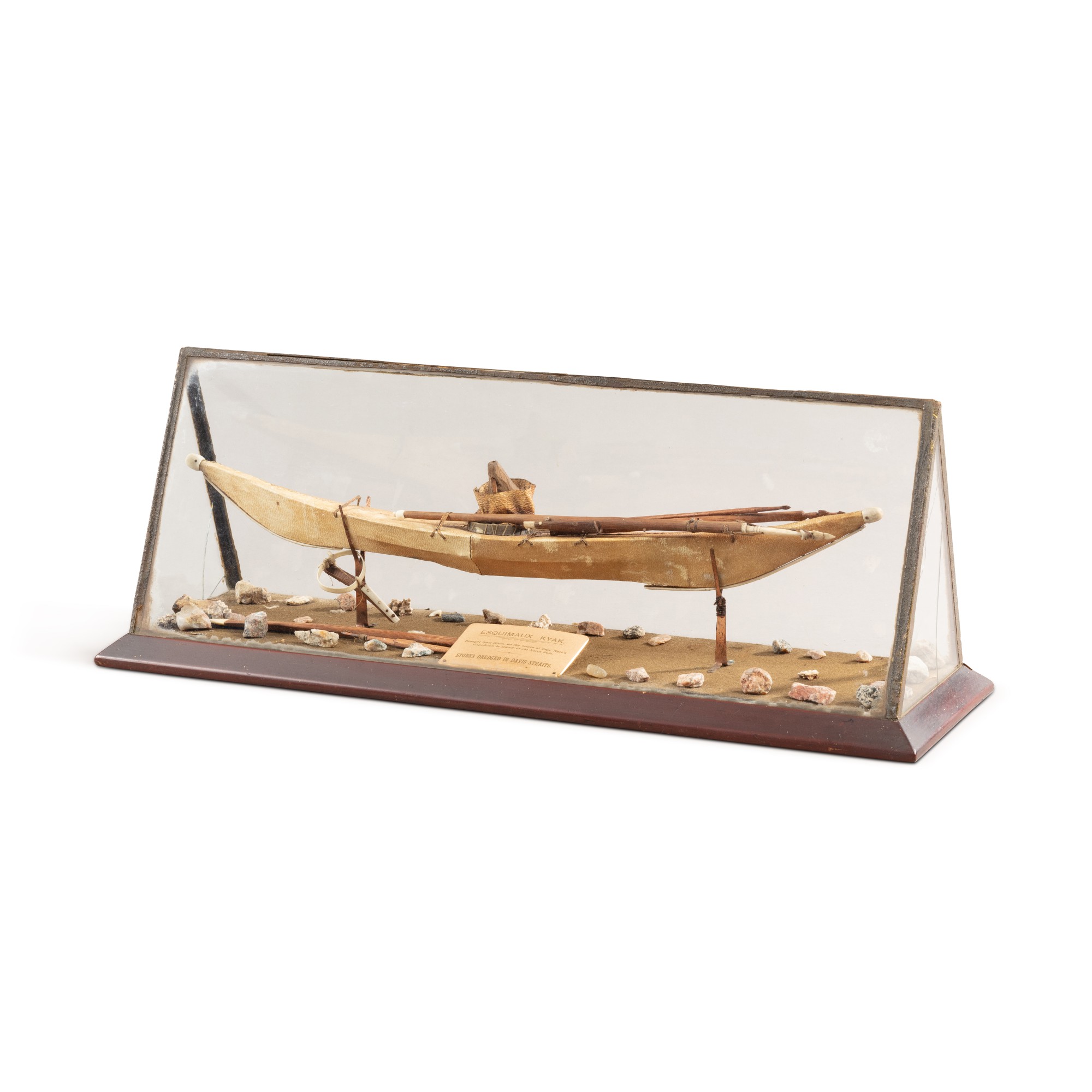 Inuit kayak in glass case label, Alaska, late 19th century | Diorama ...