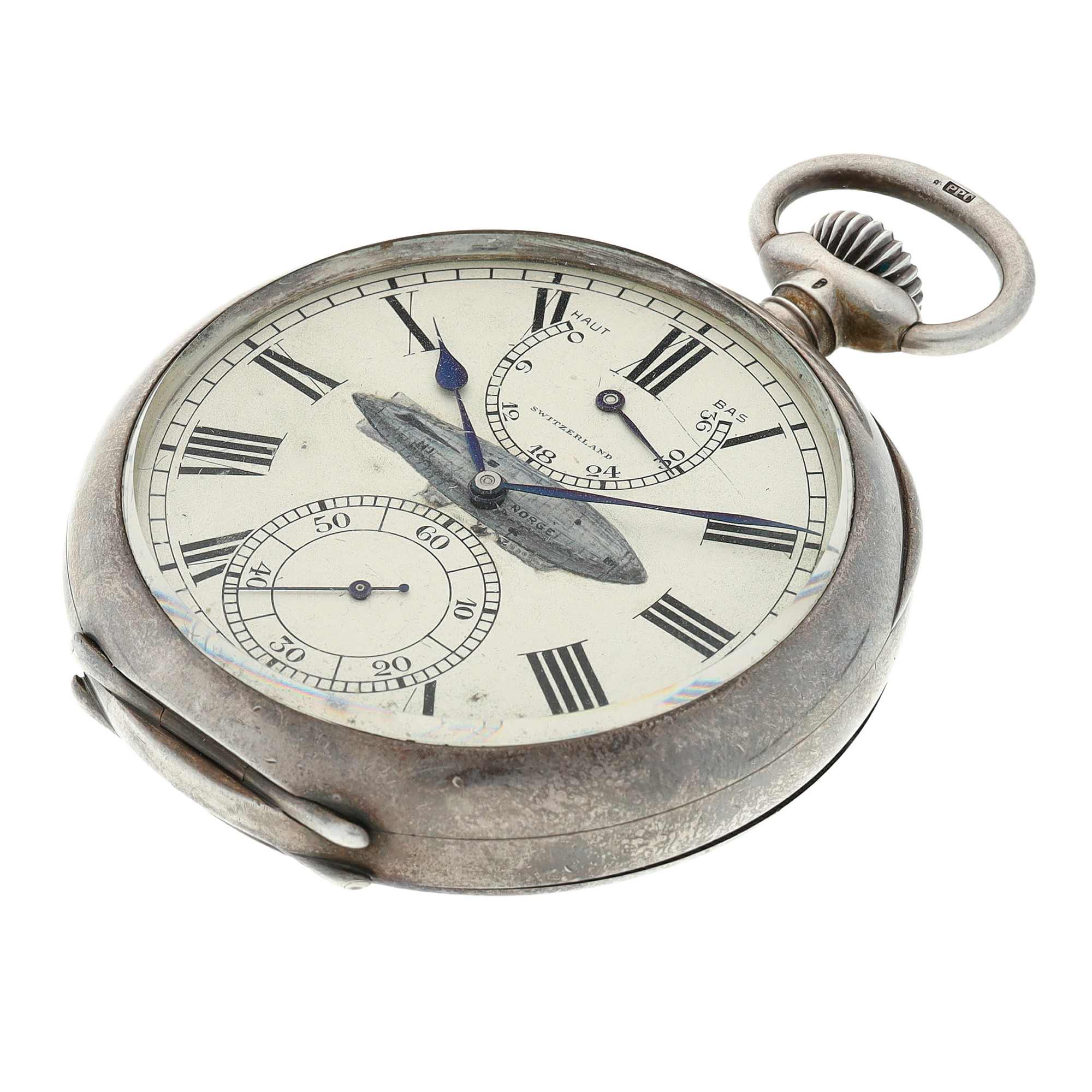 A rare and unique large open faced watch, used on the airship Norge in ...