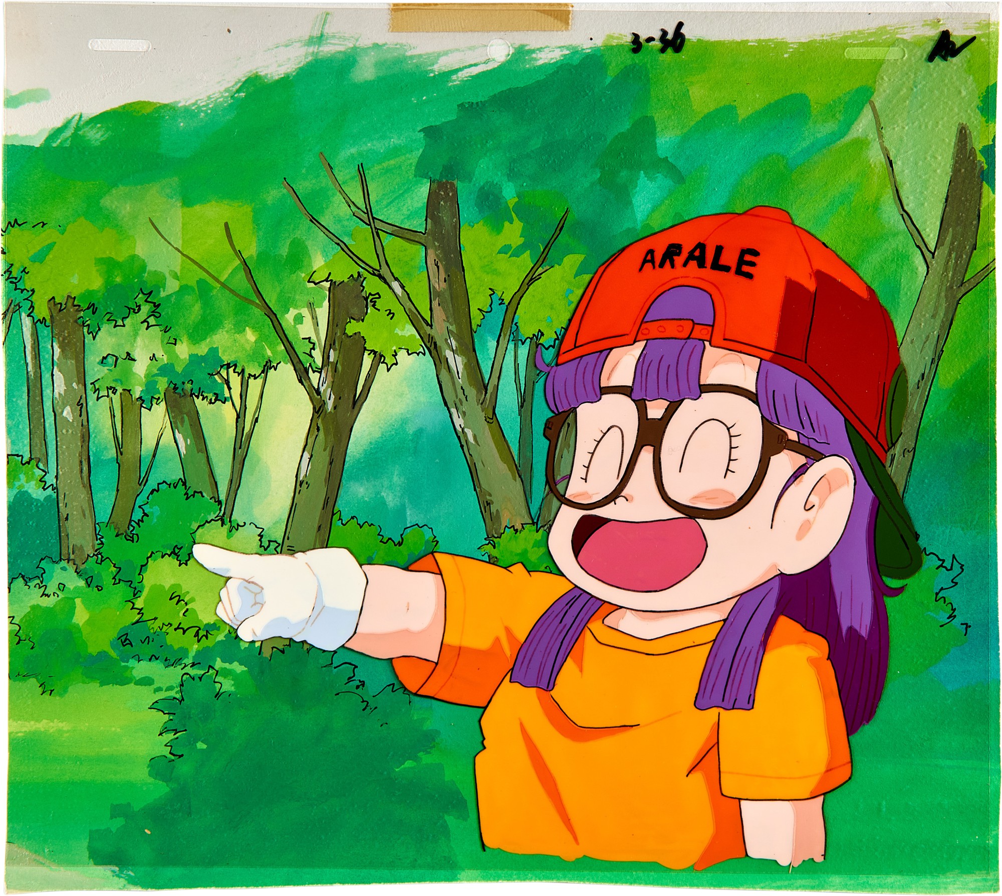 Arale Laughing and Pointing Forward Animation Cel with Douga and Hand ...