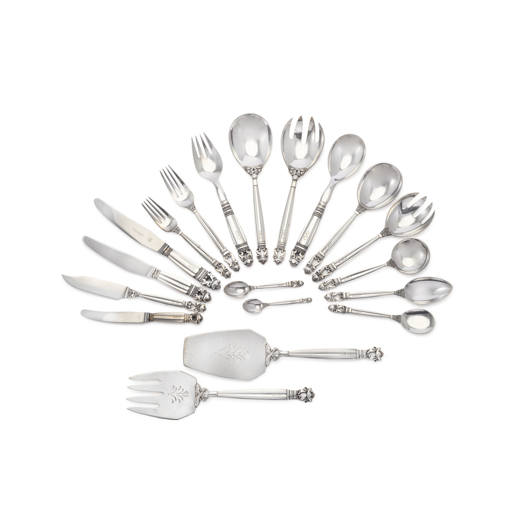 Georg Jensen Acorn pattern silver cultery, Copenhagen, post 1945 ...