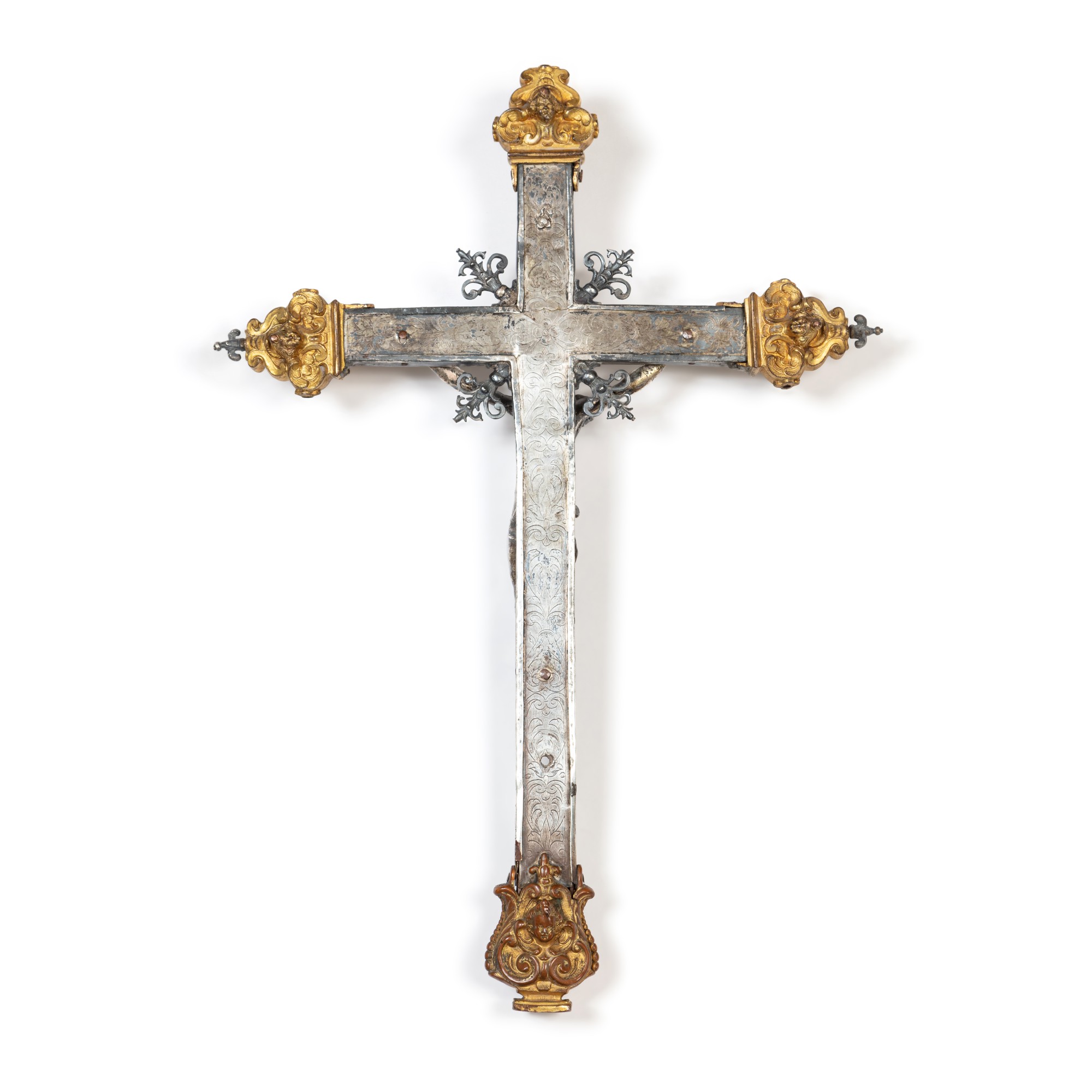 A silver and gilt bronze processional cross on wooden core, probably ...
