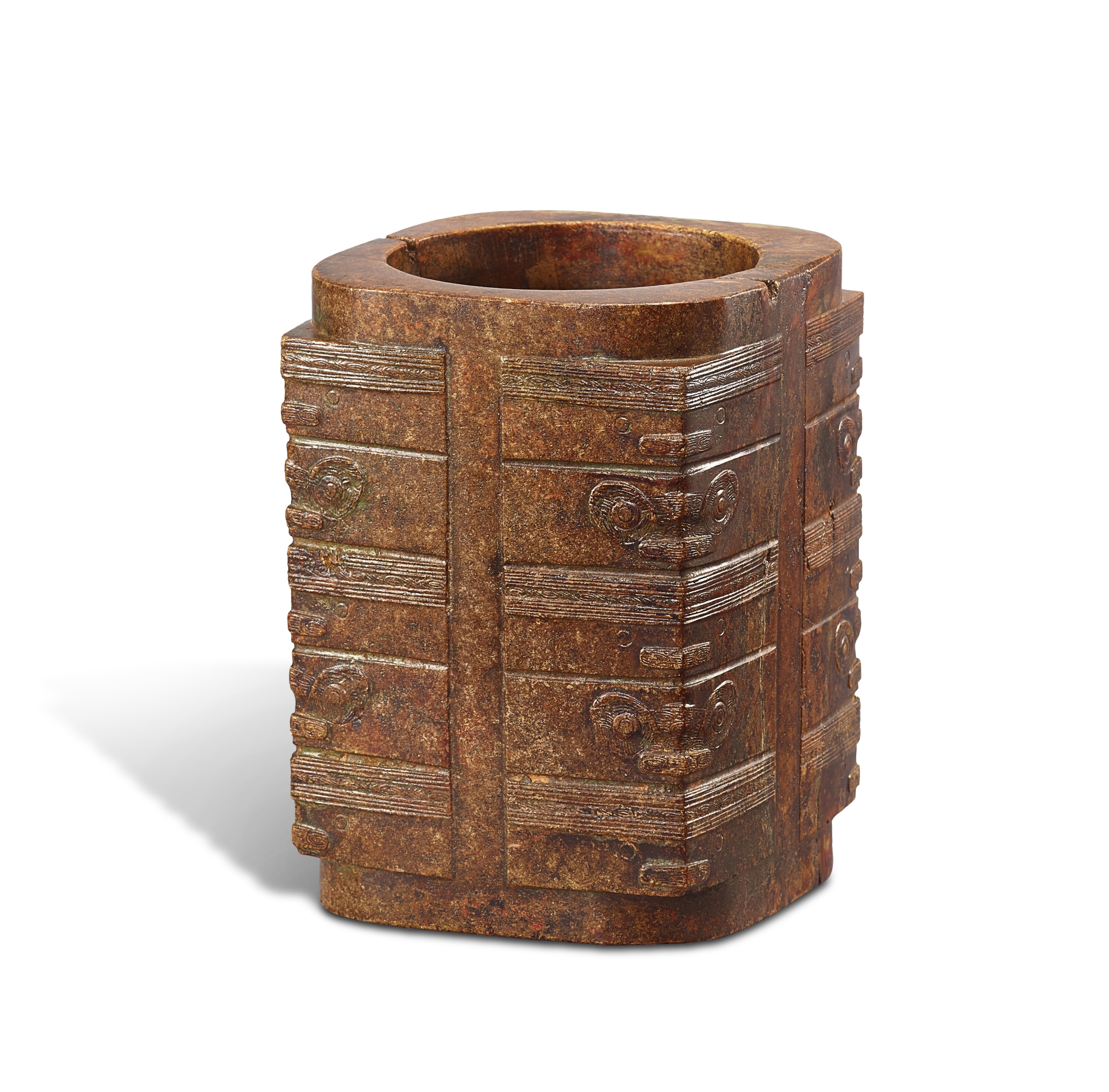A large jade cong, Neolithic period, Liangzhu culture 新石器時代 良渚文化 神人獸面紋玉 ...