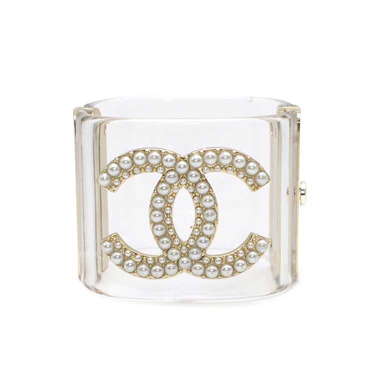 Perspex clutch clear with brushed pale gold tone hardware and CC with ...