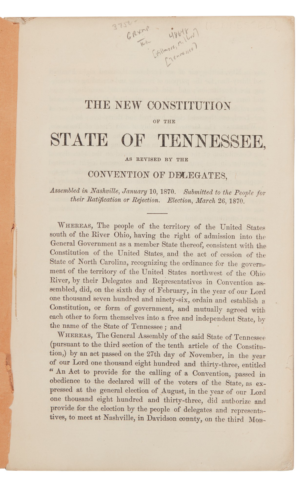 Tennessee | Millard Fillmore’s copy of The New Constitution of the ...