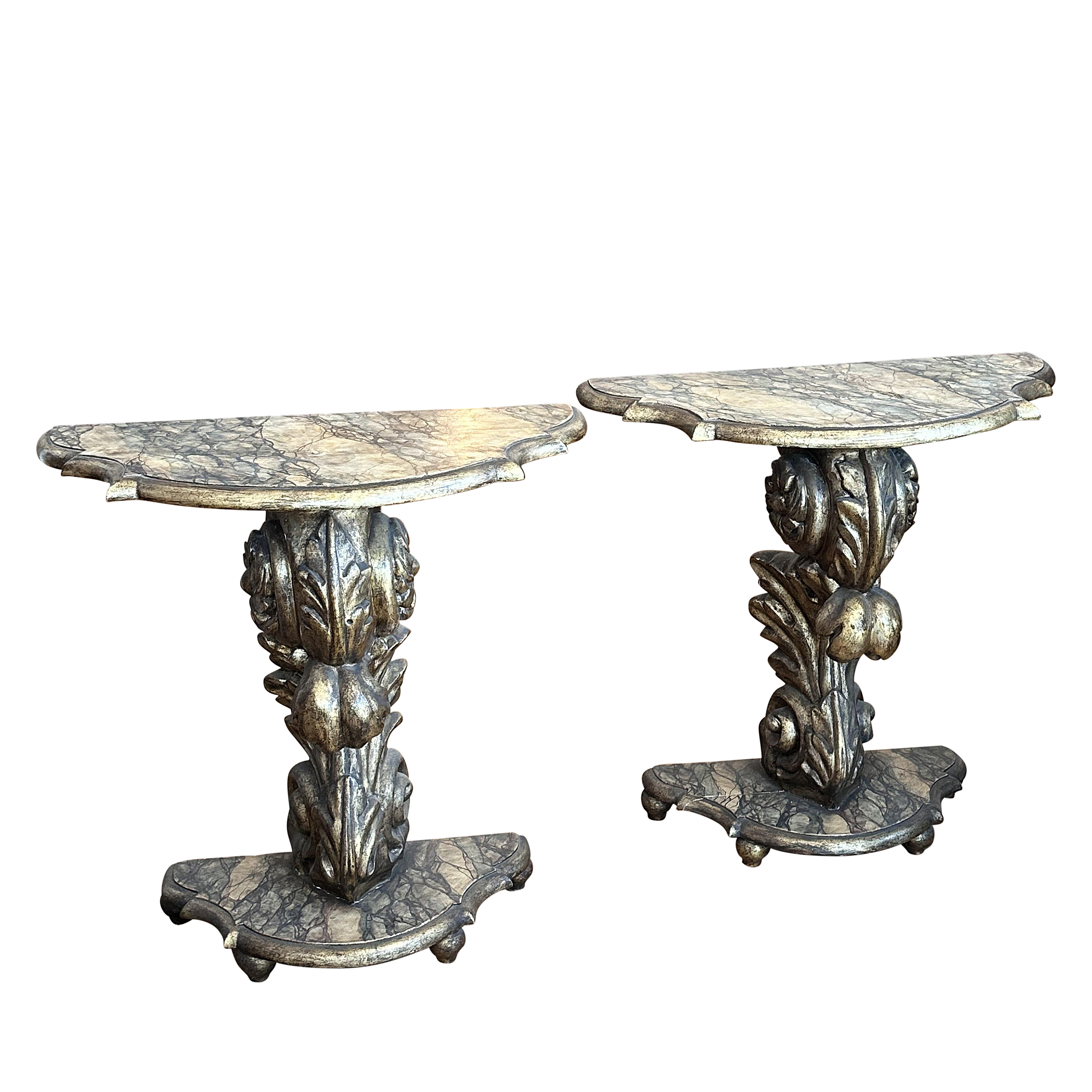 Antique Italian Rococo Style Giltwood And Faux Marble Console Tables ...