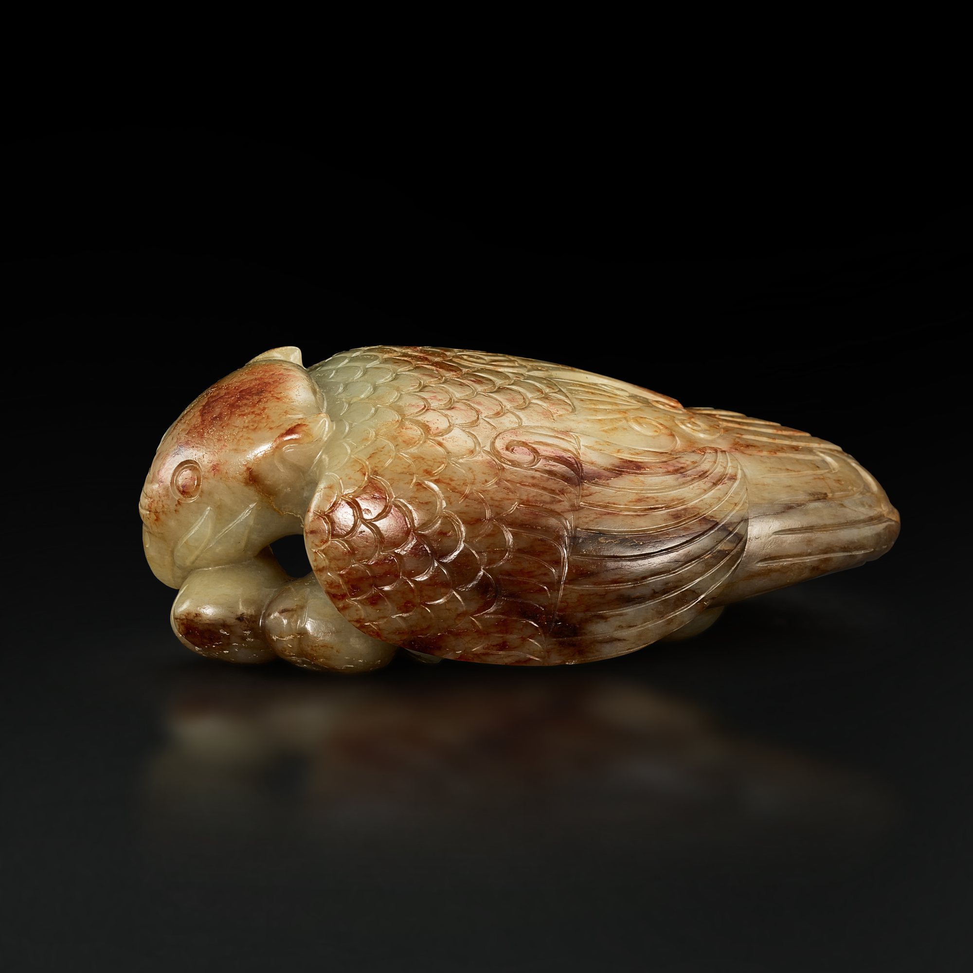 A celadon and russet jade 'bird and peach' group, 17th century | 十七世紀 ...