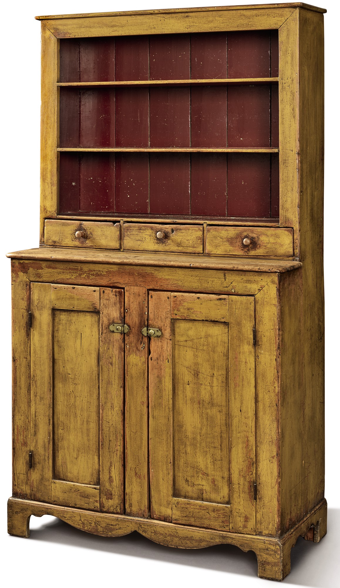 YELLOW-PAINTED PINE STEP-BACK OPEN-TOP CUPBOARD, PENNSYLVANIA, CIRCA ...