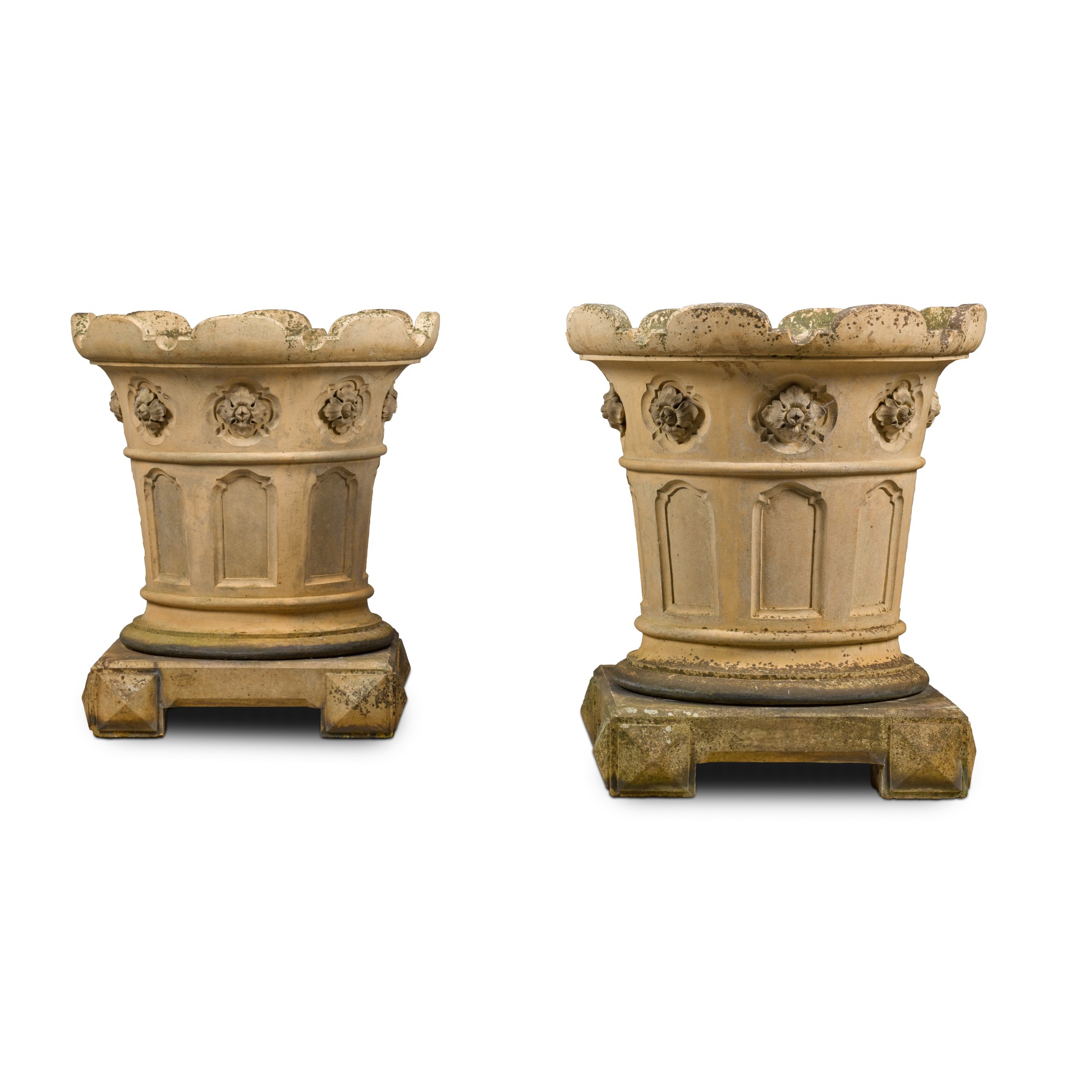 A pair of Victorian terracotta Gothic Revival planters, late 19th ...