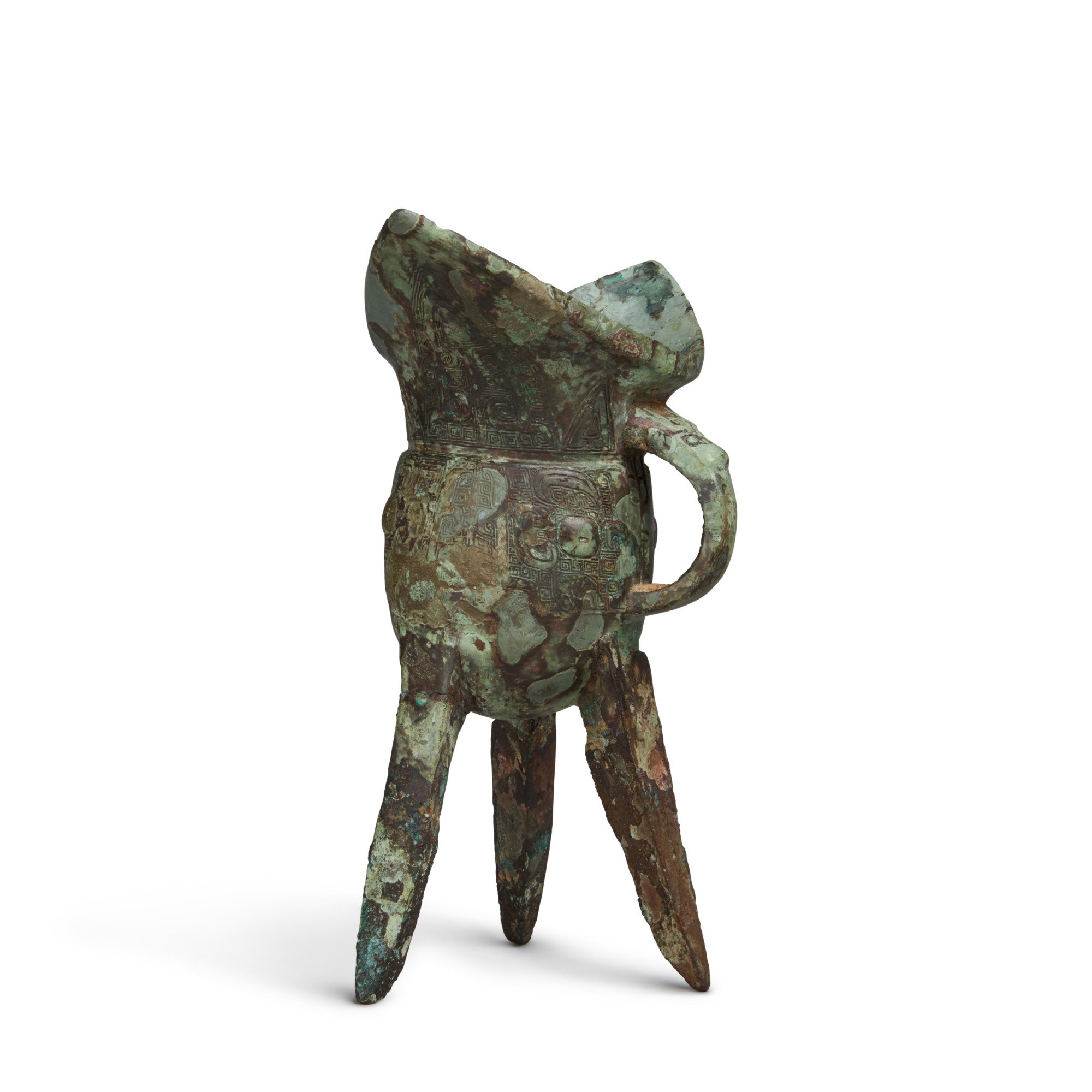 A rare archaic bronze ritual wine vessel (Jiao), Late Shang dynasty ...