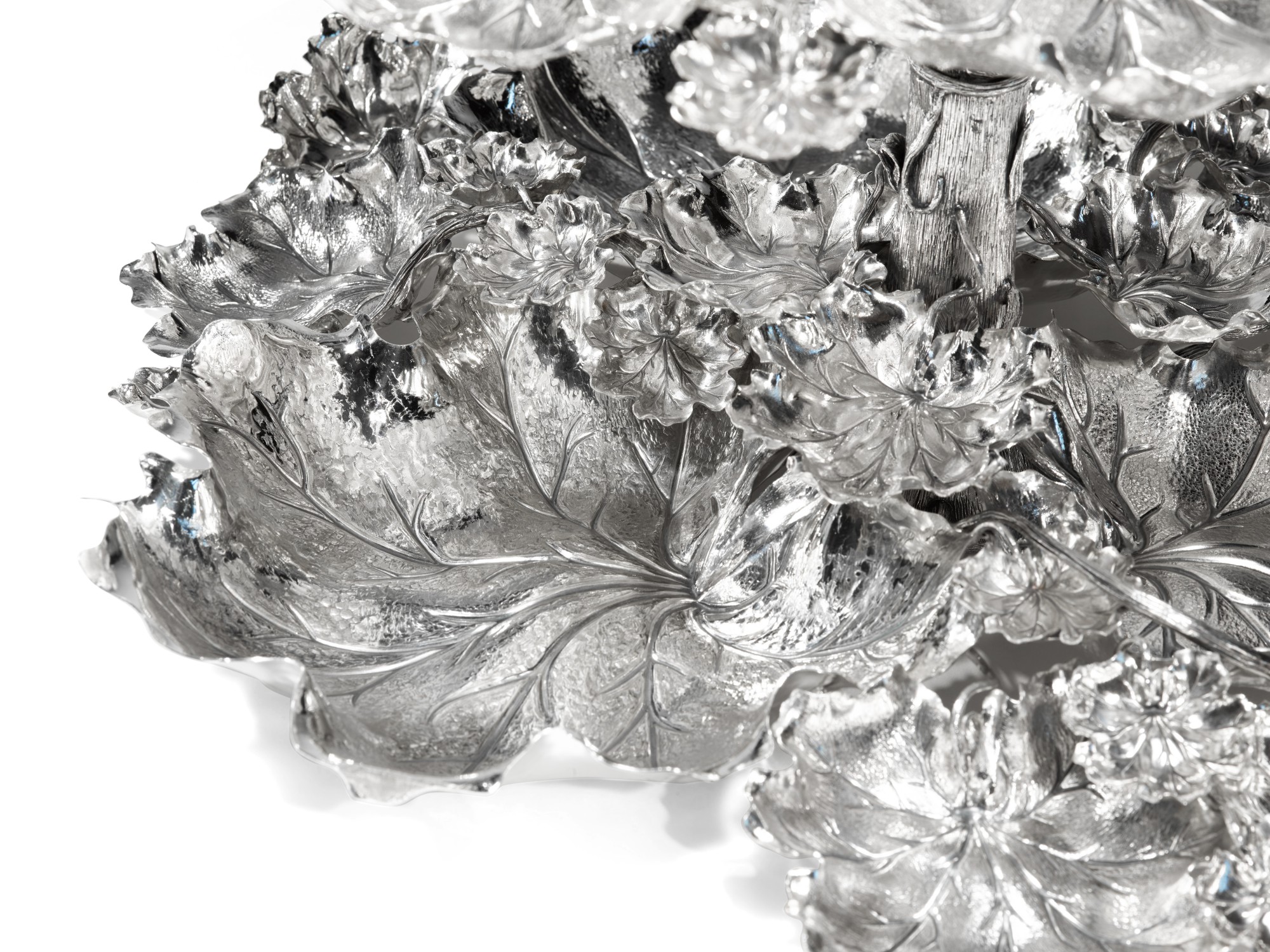 An Italian Large Silver Three-Tier Geranium Leaf Centerpiece ...