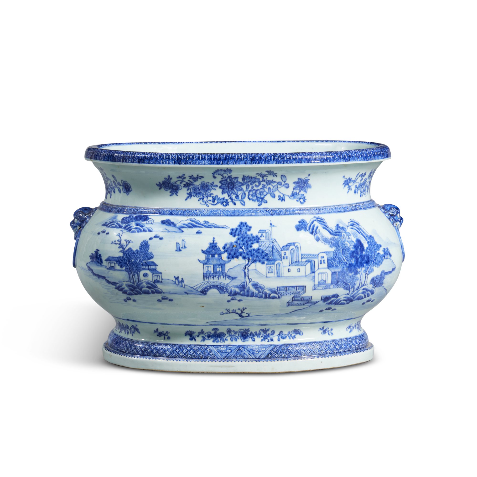 A Rare Large Chinese Export Blue and White Large Oval Wine Cistern Qing ...