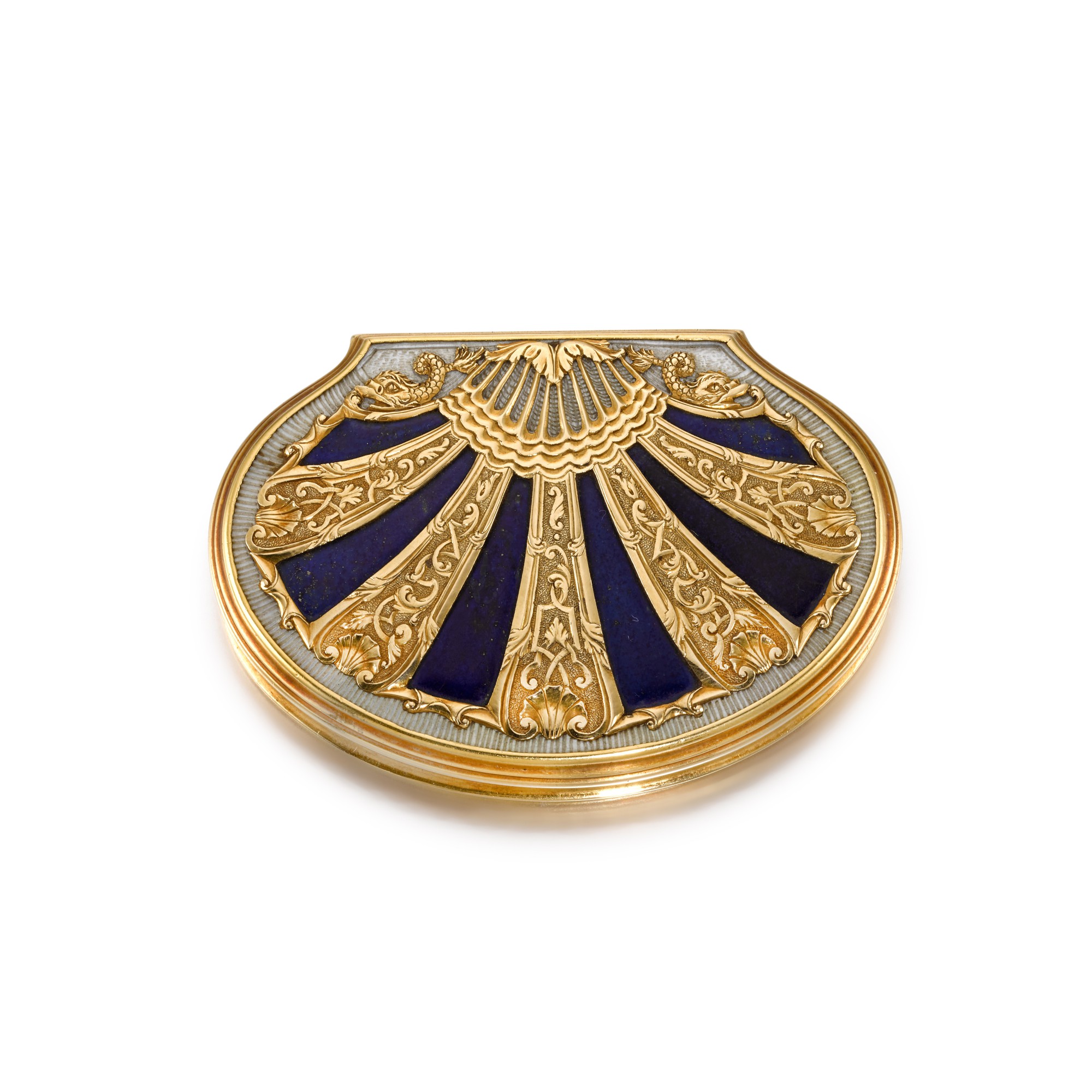 A mother of pearl, lapis lazuli and gold snuff box, probably Dresden ...