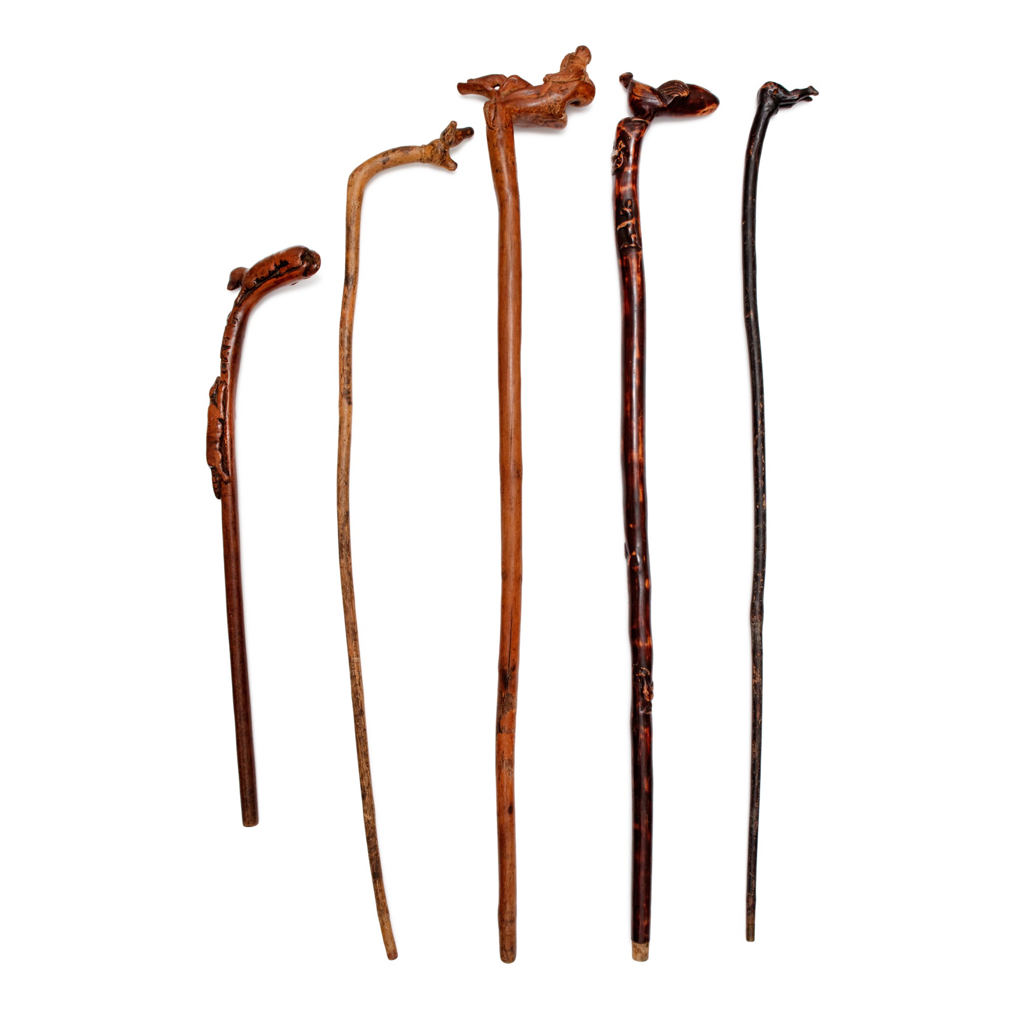 Group of Five American Carved Wooden Canes, Late 19th Century | The ...