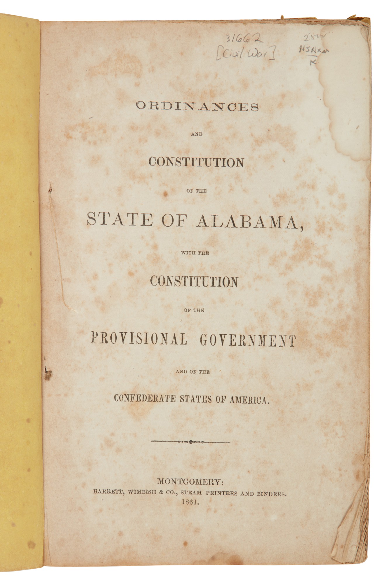 Alabama | First printing of the Alabama Confederate Constitution ...