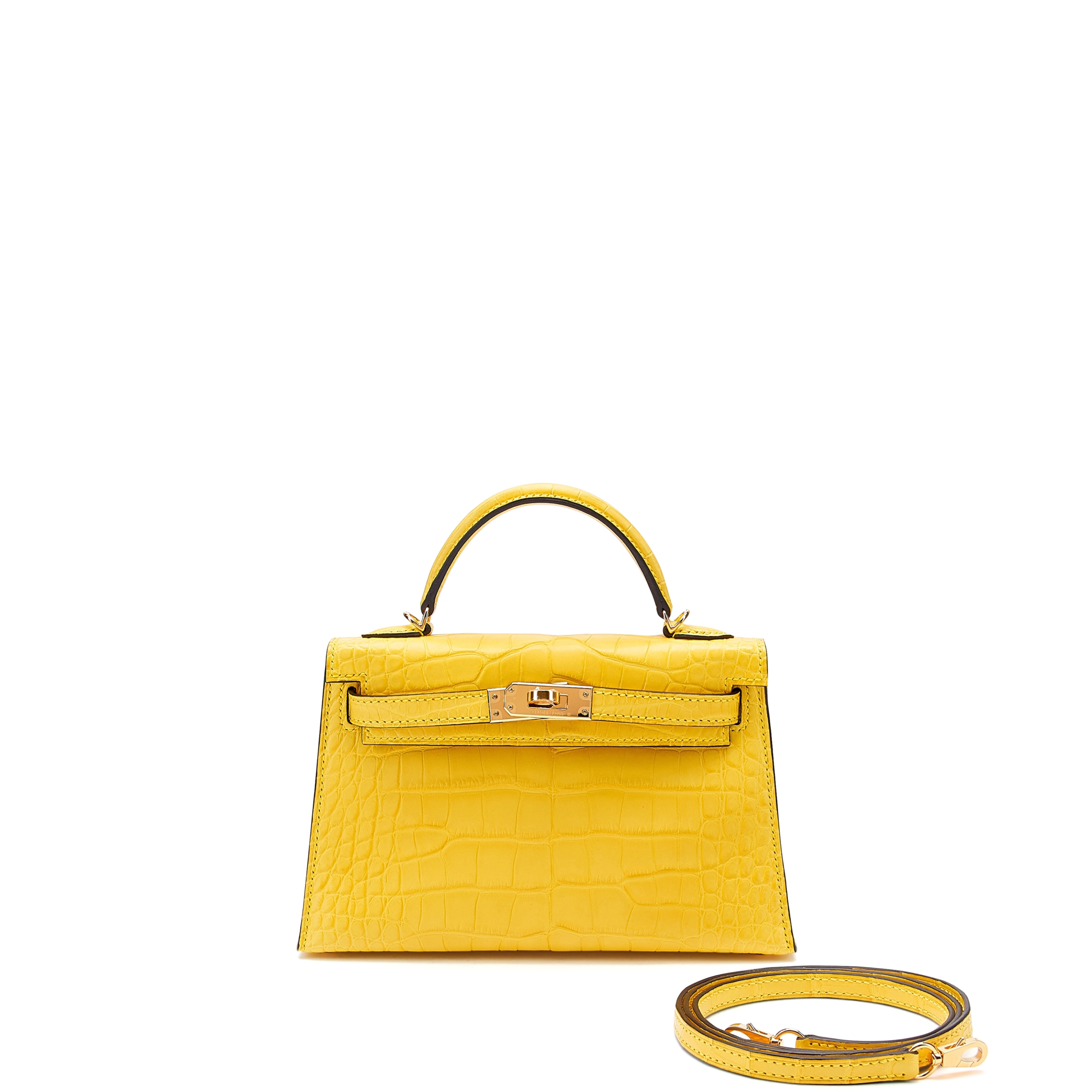 Herm s Mimosa Matte Alligator Mini Kelly II 20 Gold Hardware 2021