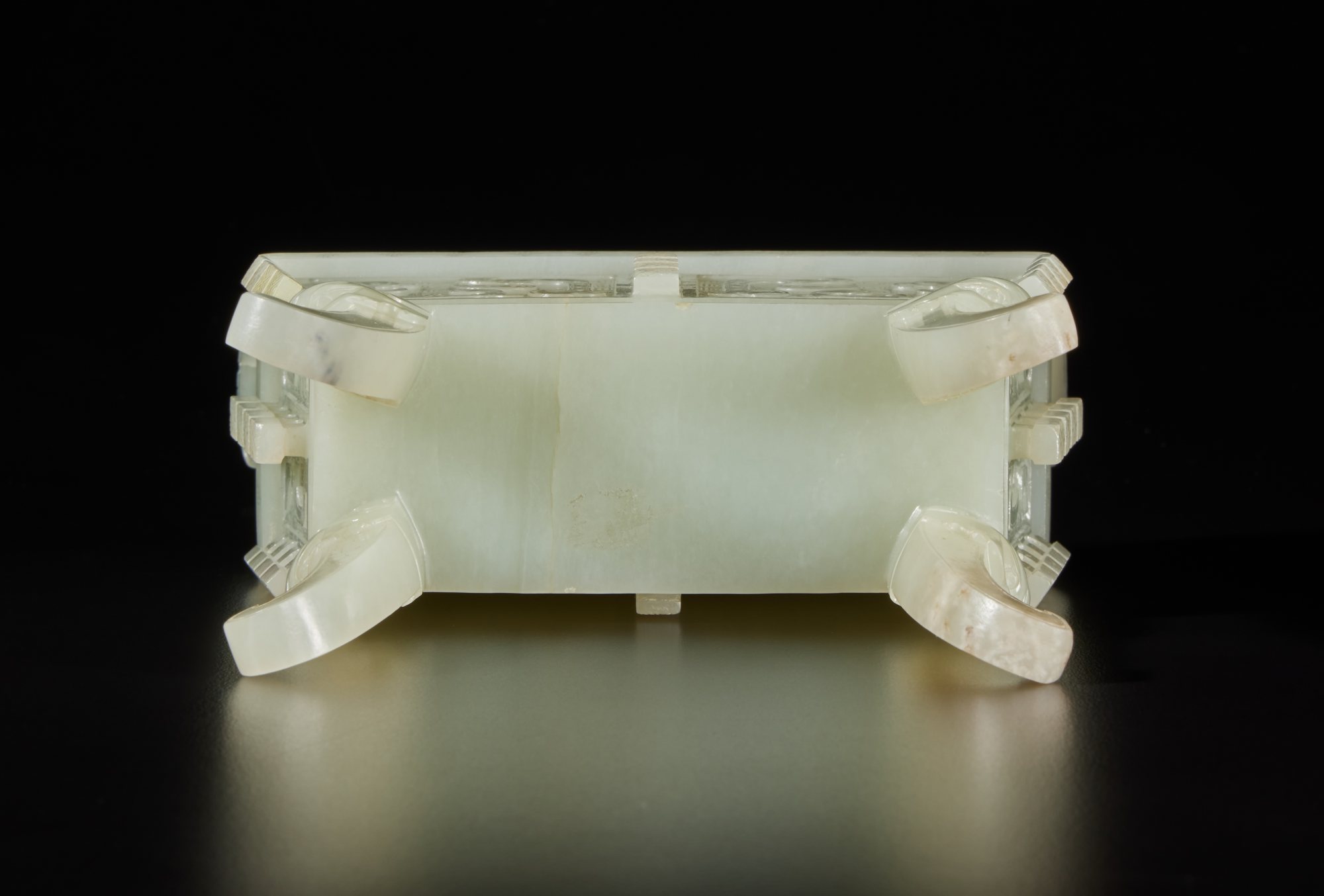 An archaistic pale celadon jade censer and cover (Fang ding), Qing ...