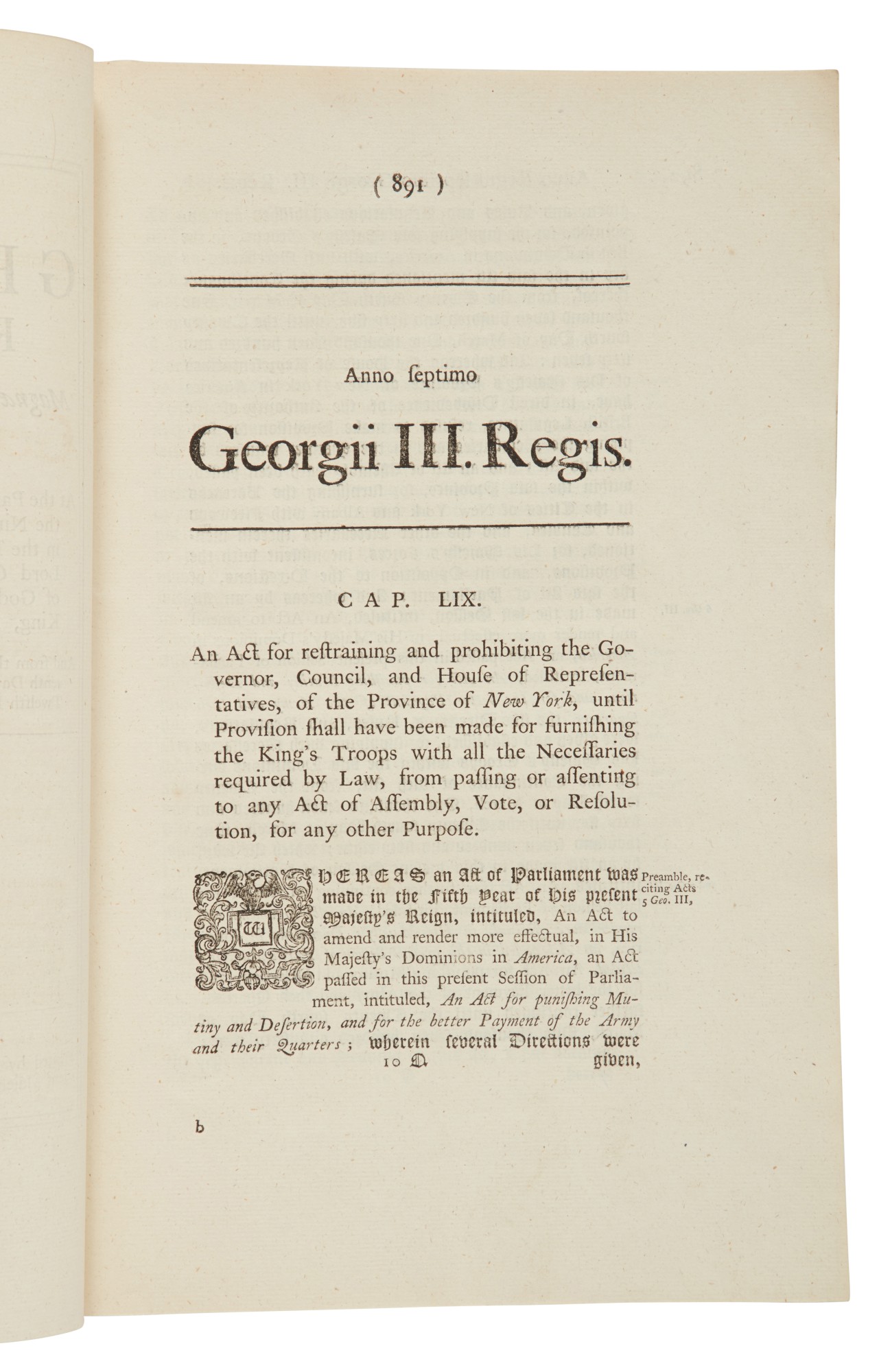 Parliamentary Act. Reign of George III | The New York Restraining Act ...