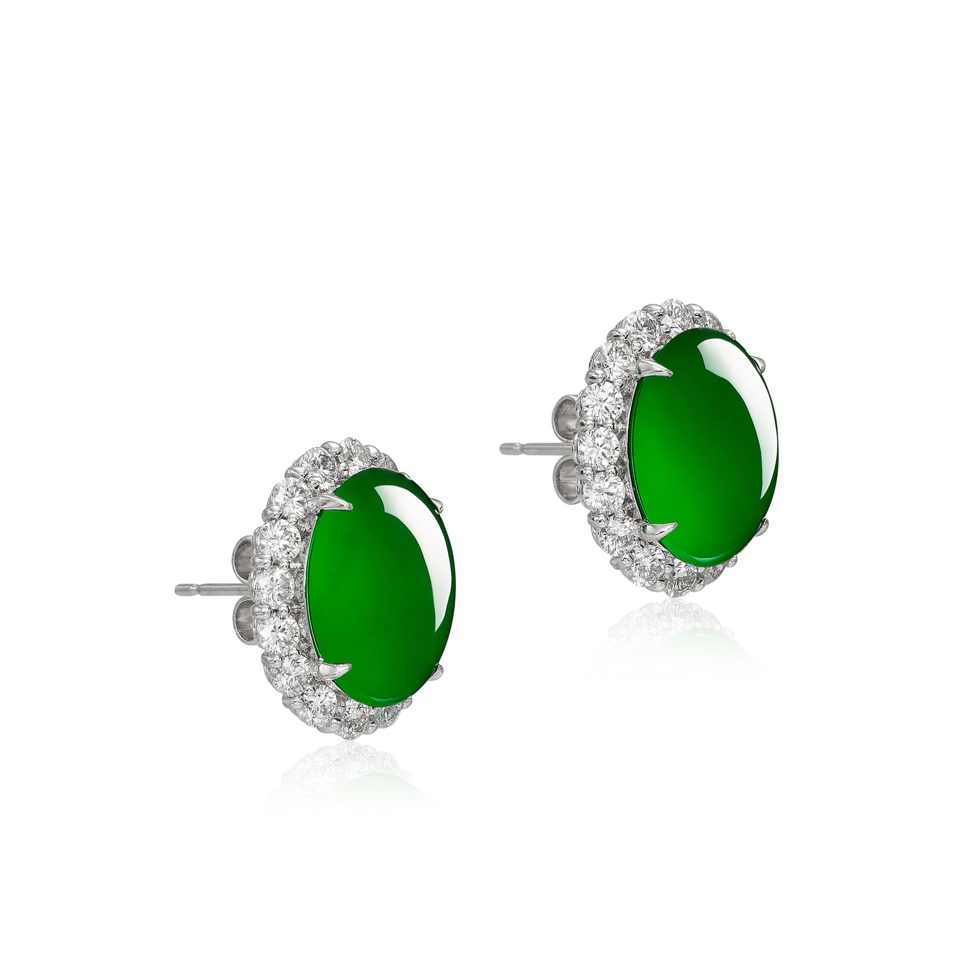 Pair of 'Imperial Jade' Jadeite and Diamond Earrings | 天然「帝王綠」翡翠 配 鑽石 耳環一對 | Magnificent Jewels ...
