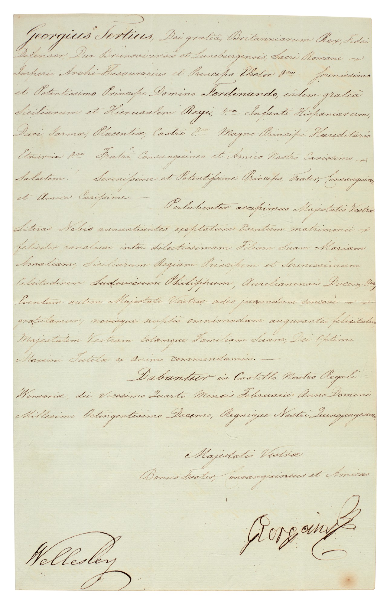 GEORGE III | letter signed, to King Ferdinand VI of the Two Sicilies ...