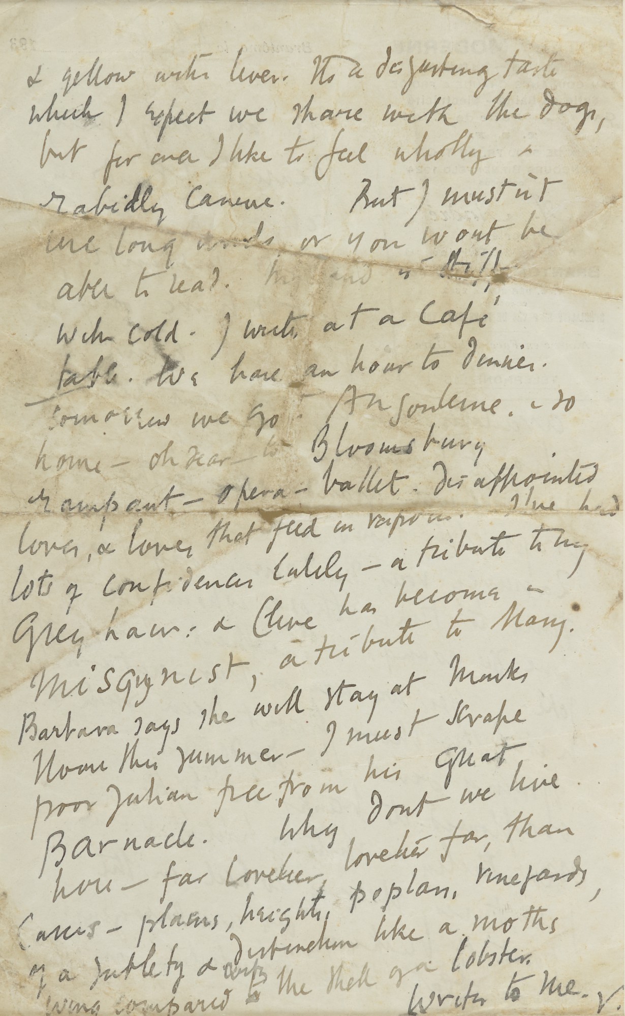 VIRGINIA WOOLF | AUTOGRAPH LETTER SIGNED ("V"), TO HER NEPHEW QUENTIN ...