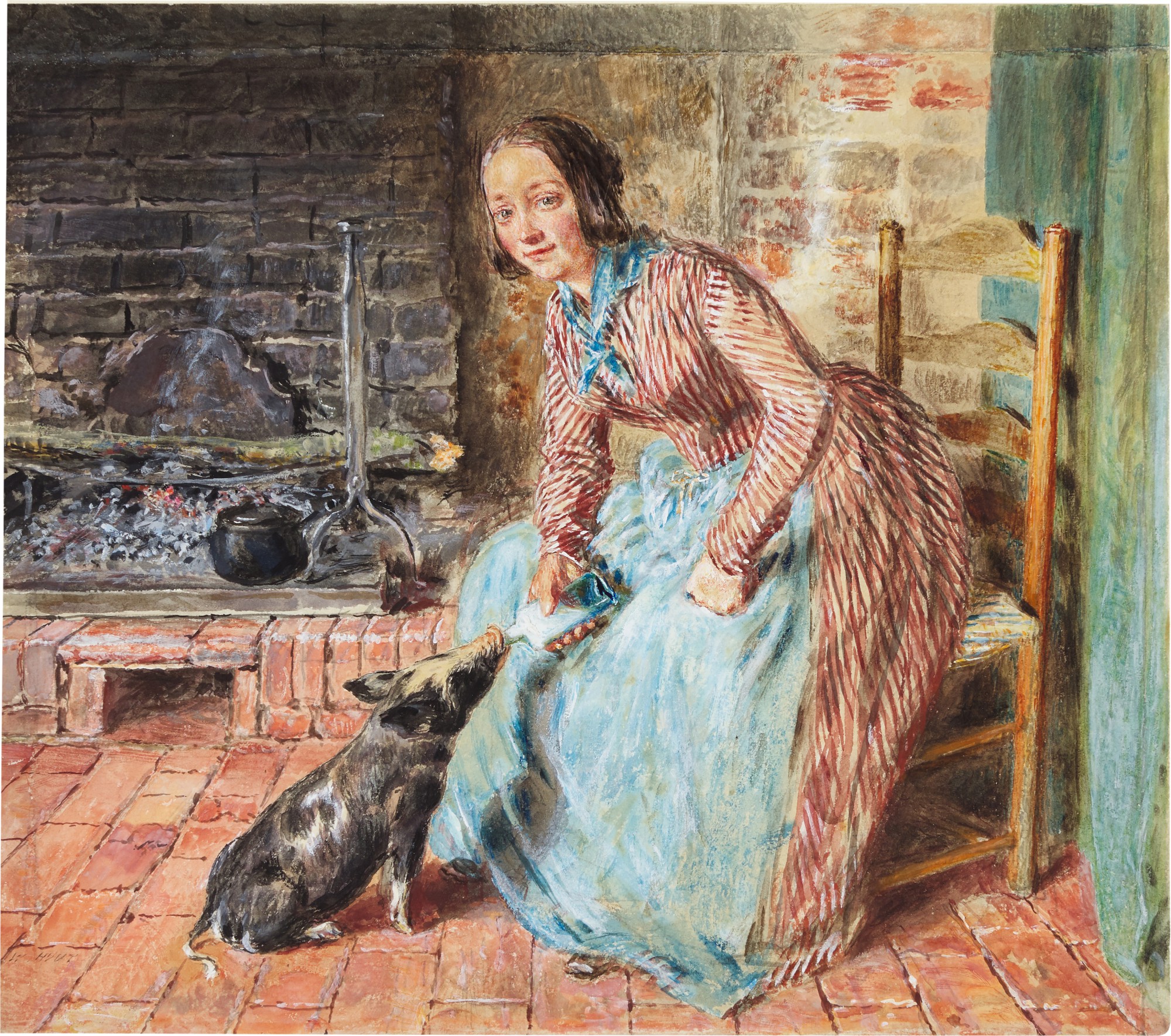 'The Orphan': A woman bottle feeding a pig | Old Master & British Works ...