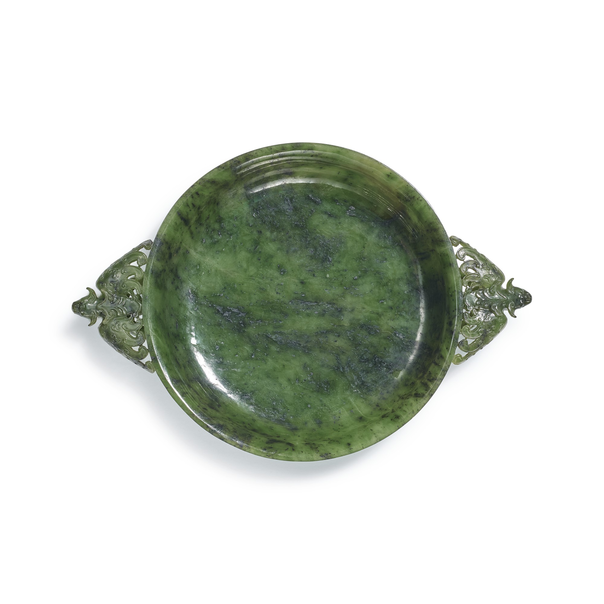 A pair of spinach-green jade shallow bowls, Qing dynasty, 19th / 20th ...