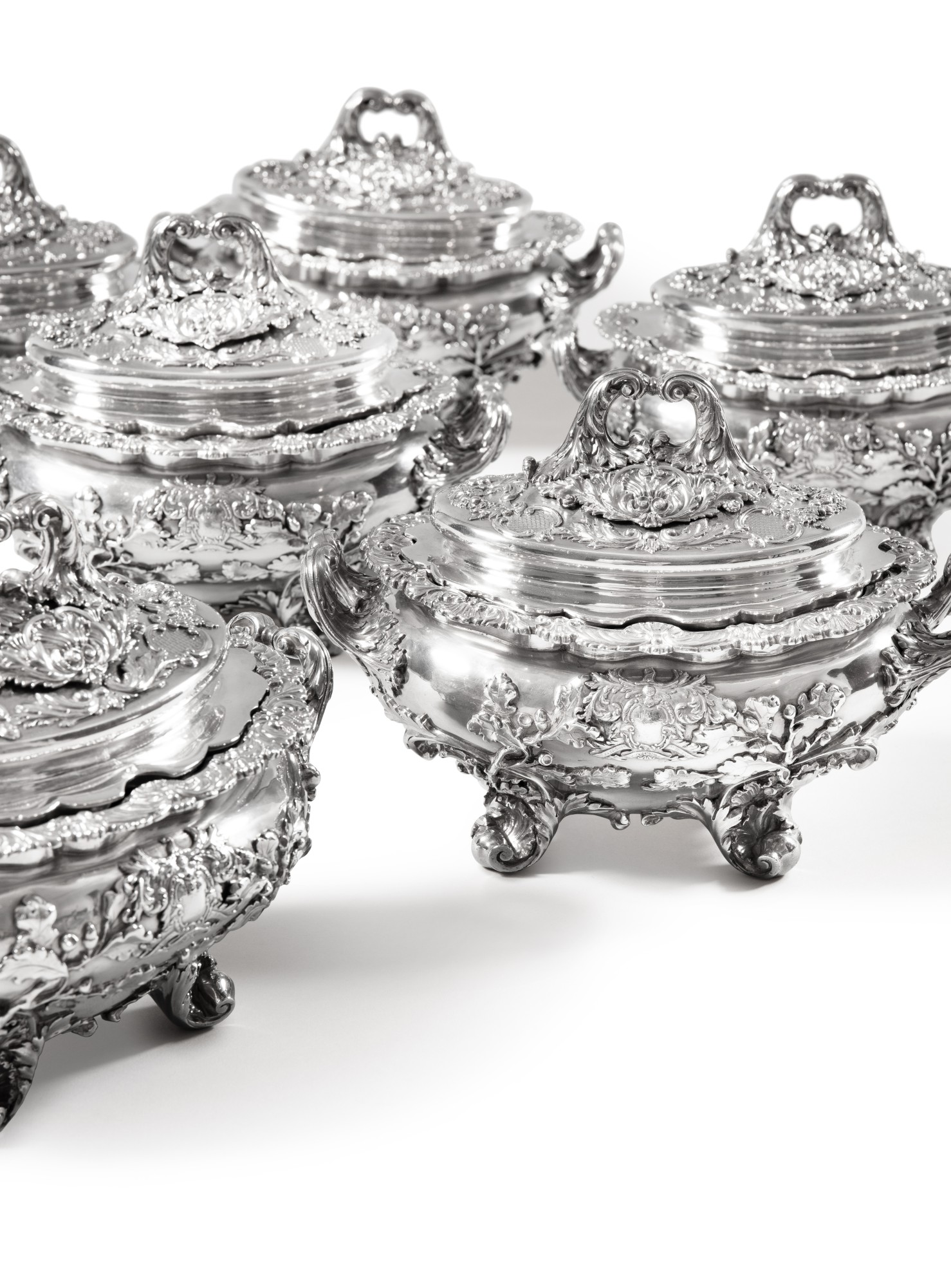 A set of six George III silver sauce-tureens from the Sutton Service ...
