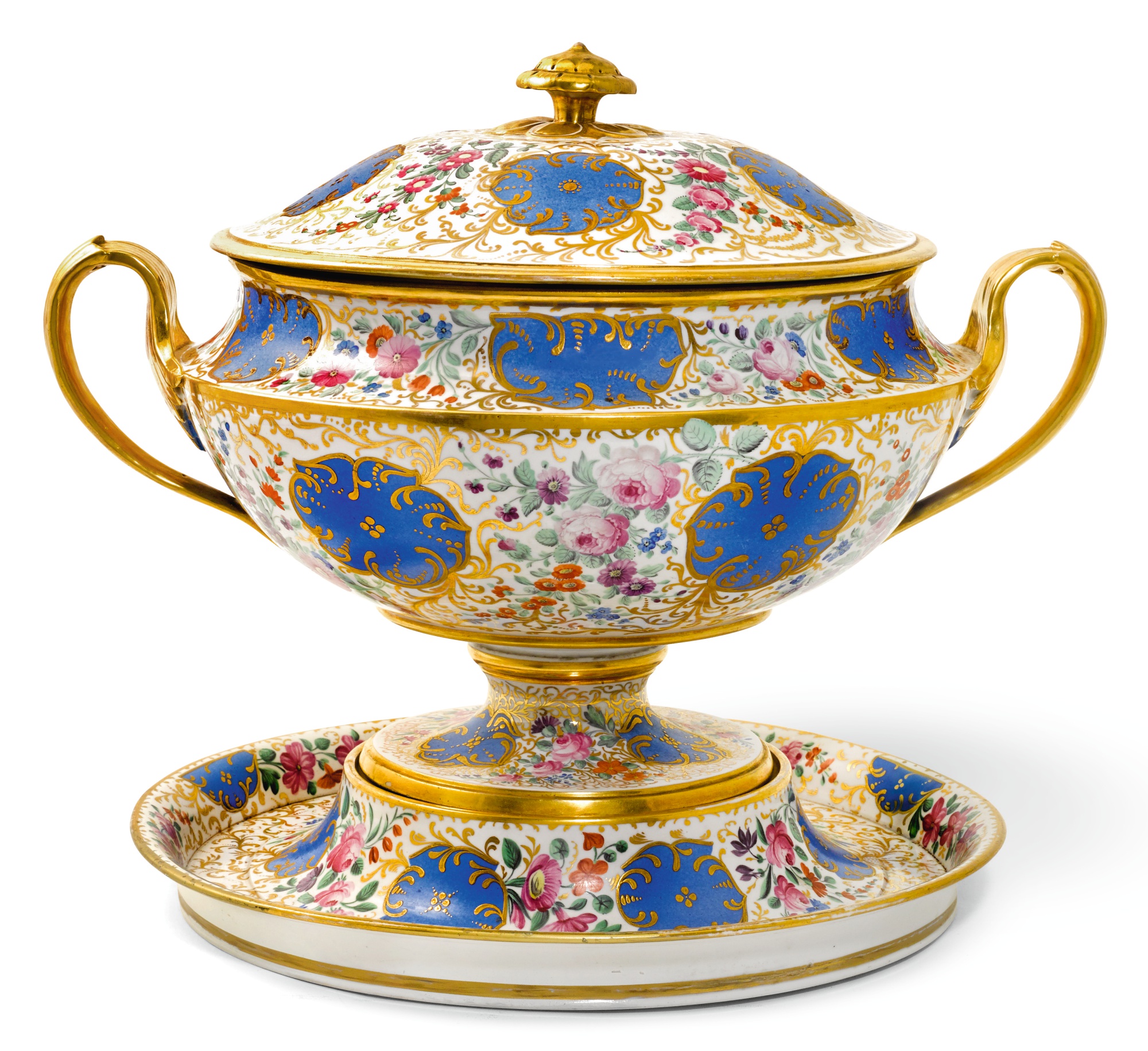 A PORCELAIN COVERED TUREEN ON STAND, IMPERIAL PORCELAIN FACTORY, ST ...