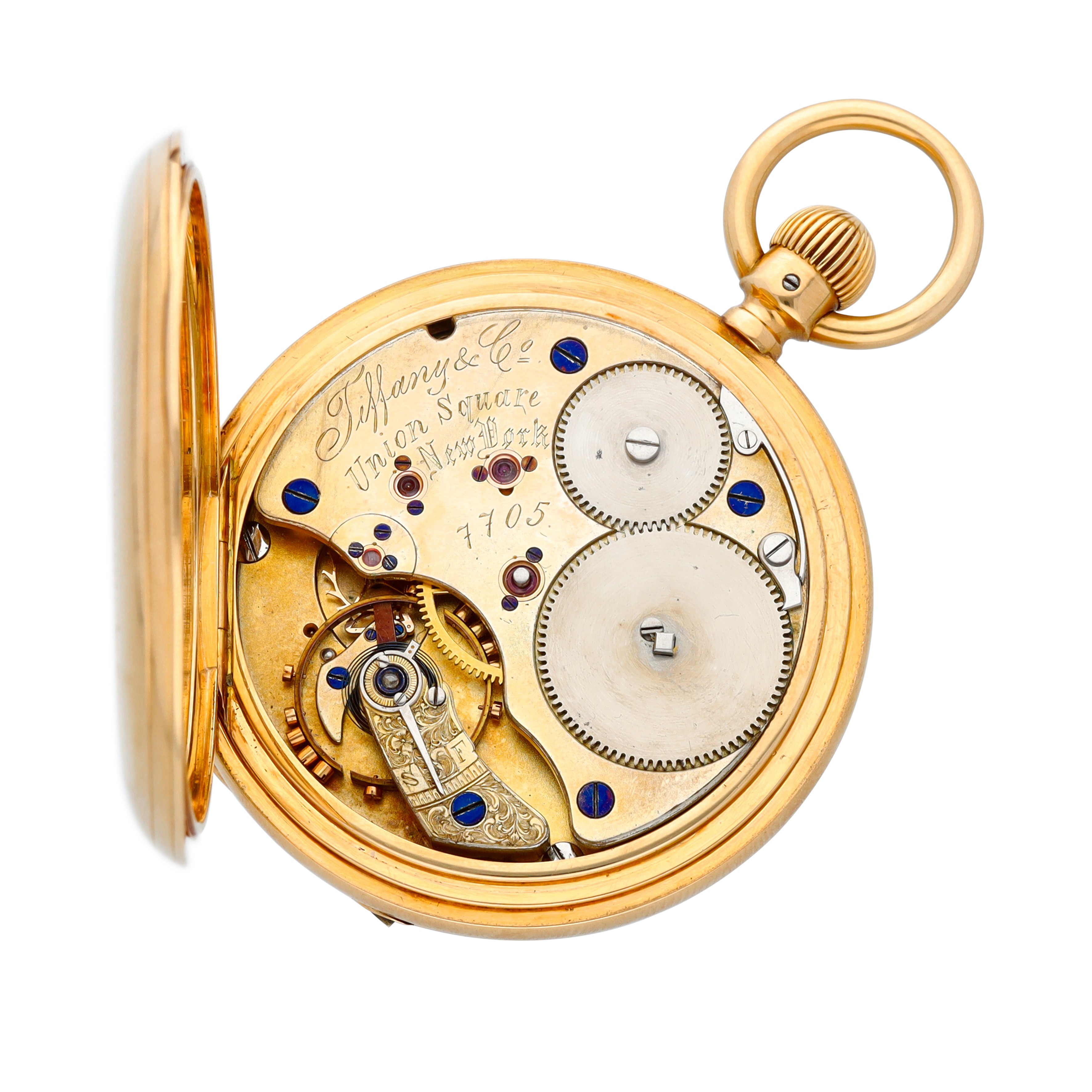 A gold hunting cased keyless lever watch Circa 1870, no. 7705 | Fine ...