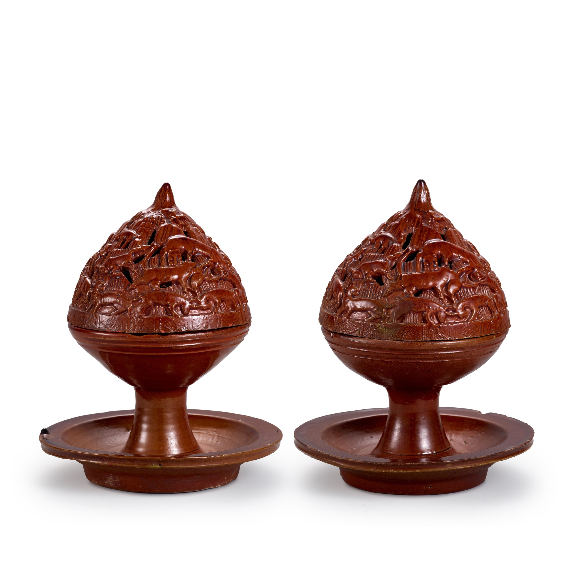 A pair of brown-glazed censers, boshan lu, Eastern Han dynasty | 東漢 ...