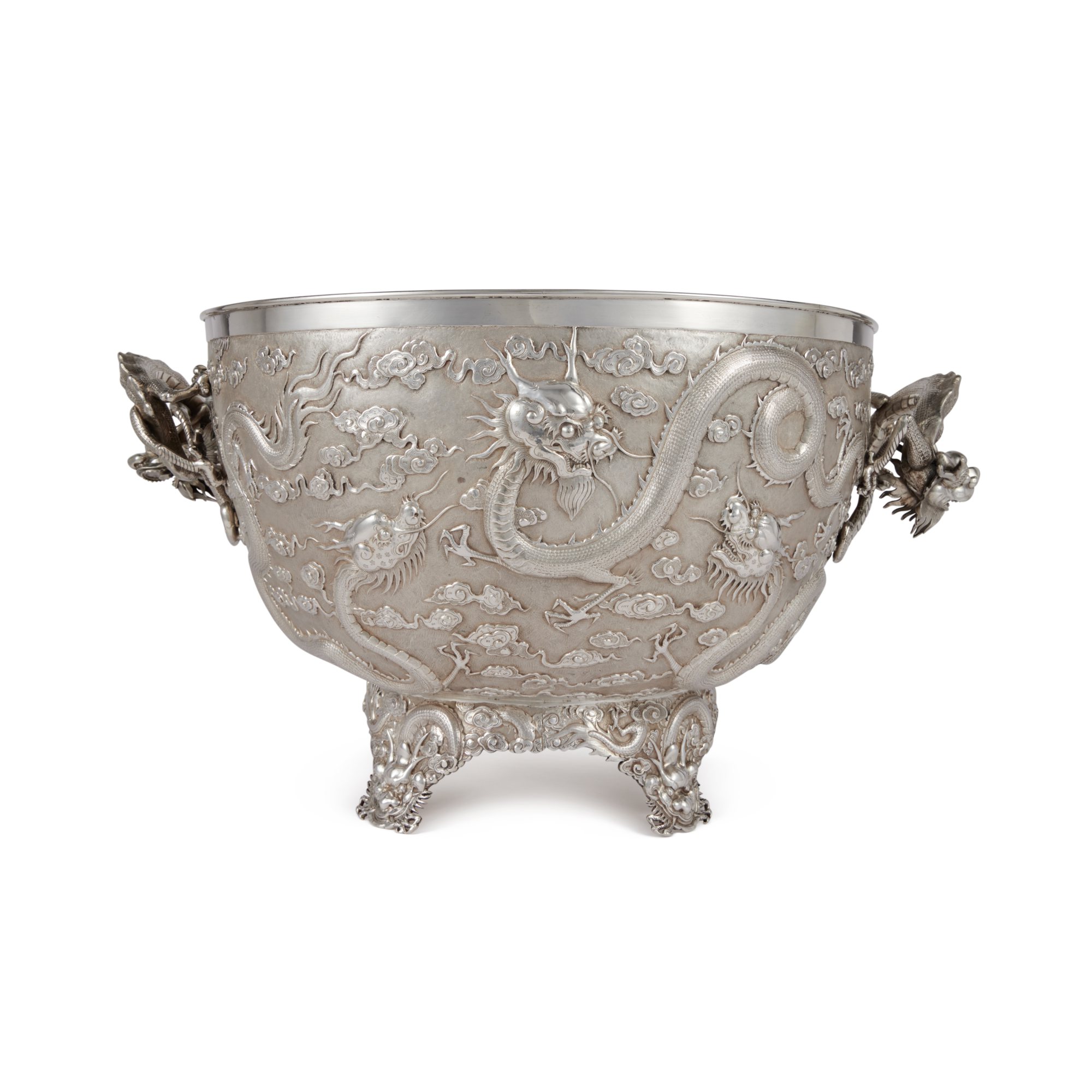 A Massive Chinese Export Silver Punch Bowl, Luen Wo, Shanghai, Late ...