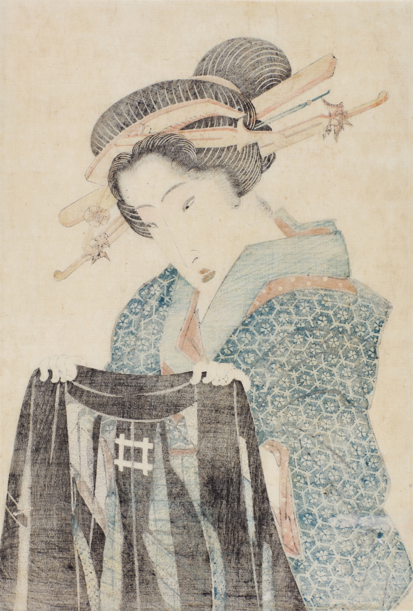 Keisai Eisen (1790-1848) | A woman holding black garment | Edo period ...