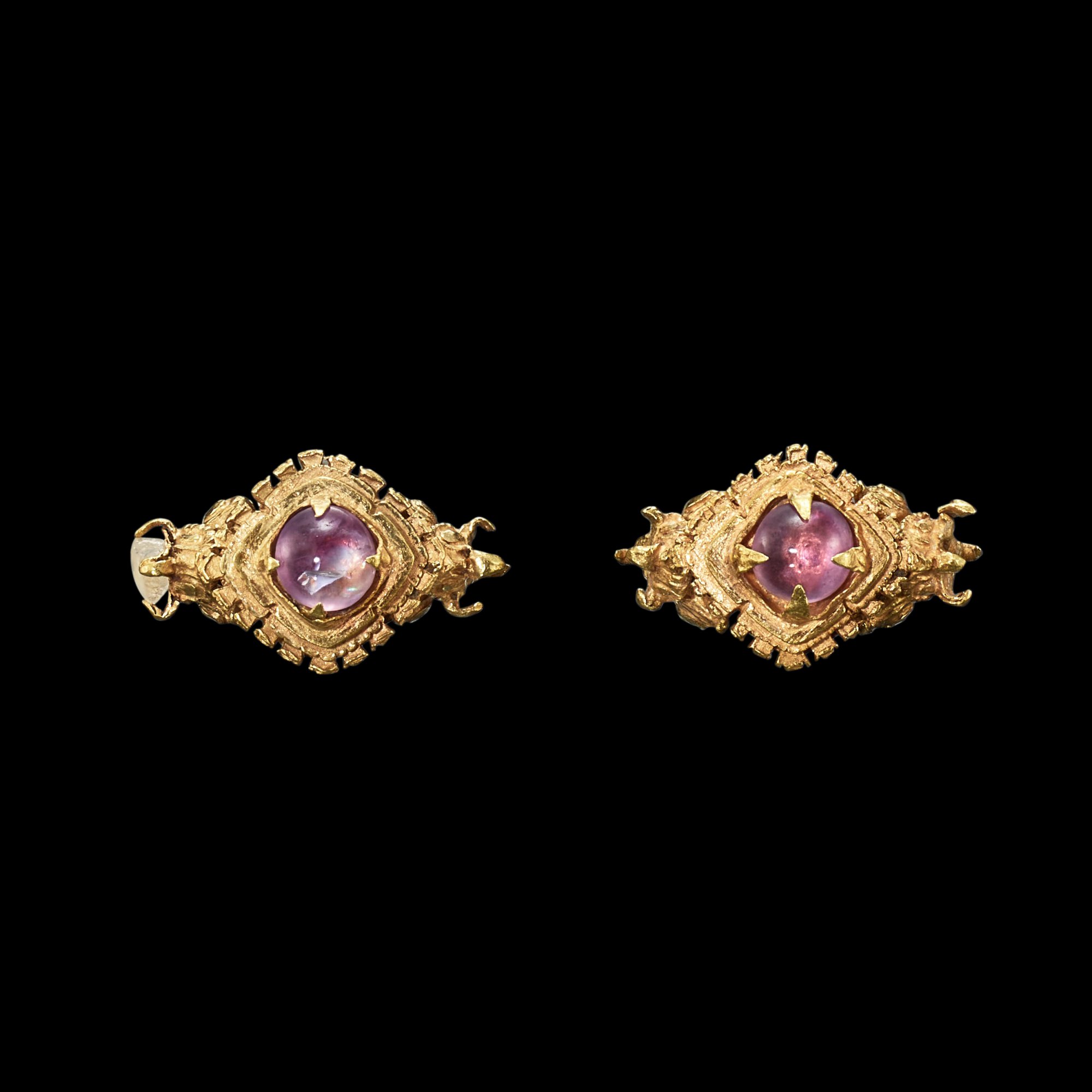 A pair of gem-set gold earrings Java, Indonesia, 7th - 12th century ...