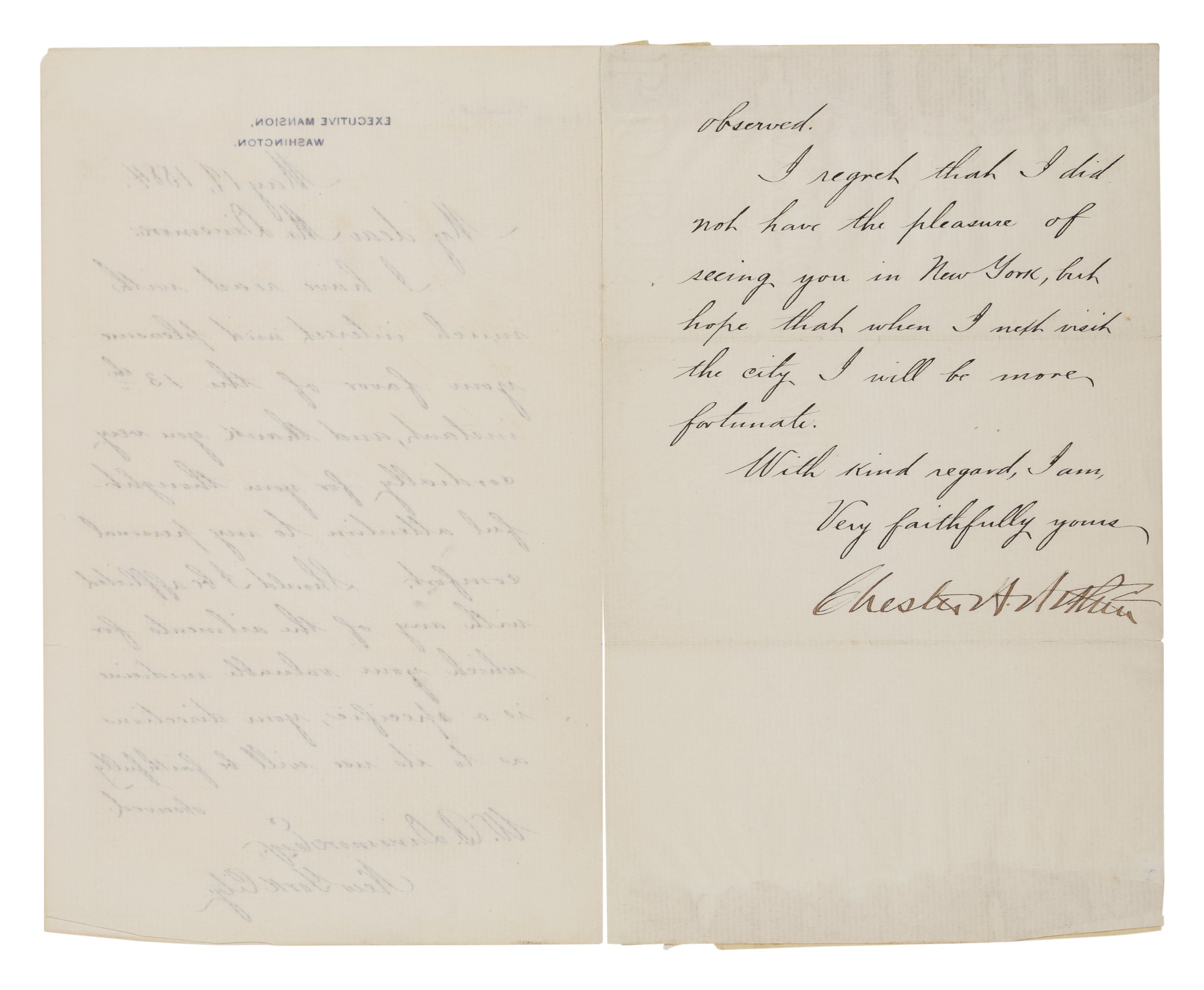 CHESTER A. ARTHUR | A warm letter from the 21st President, thanking W.B ...