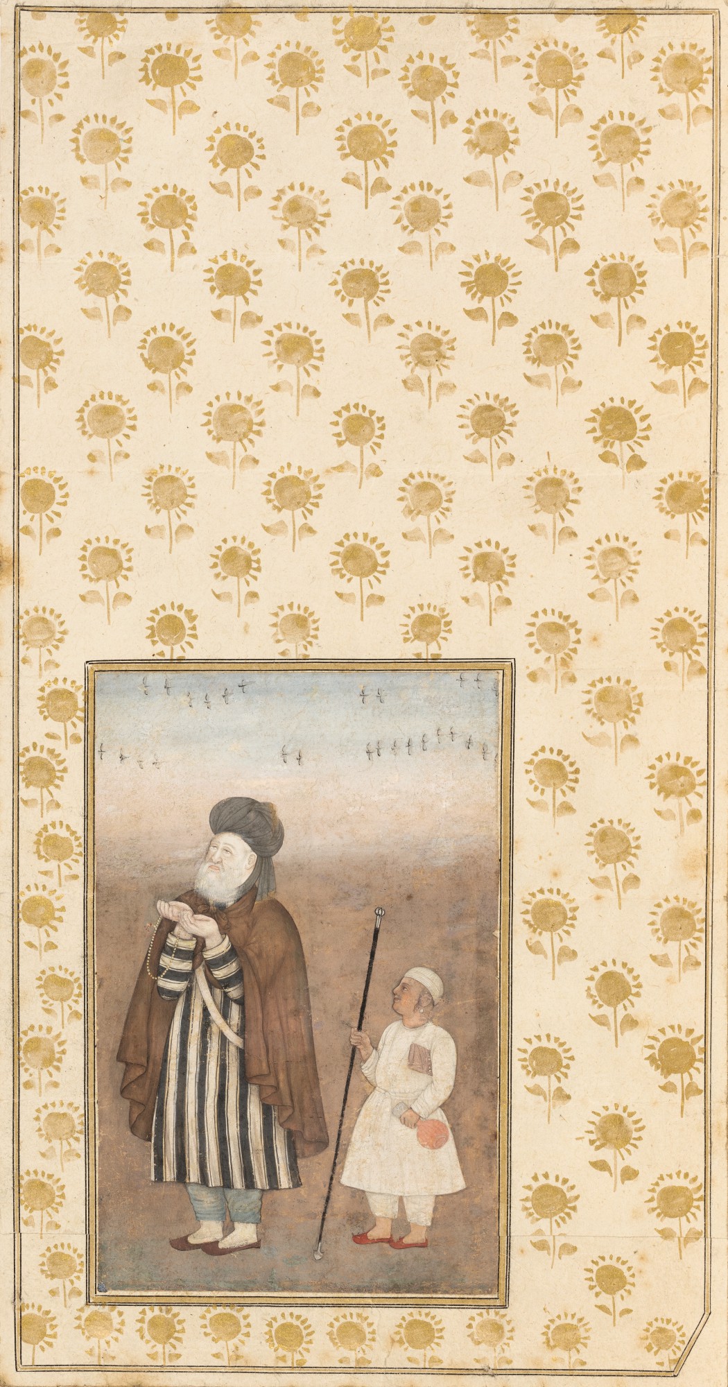 An Album Page: Indian Miniature Illustrating a Mollah Praying, Mughal ...