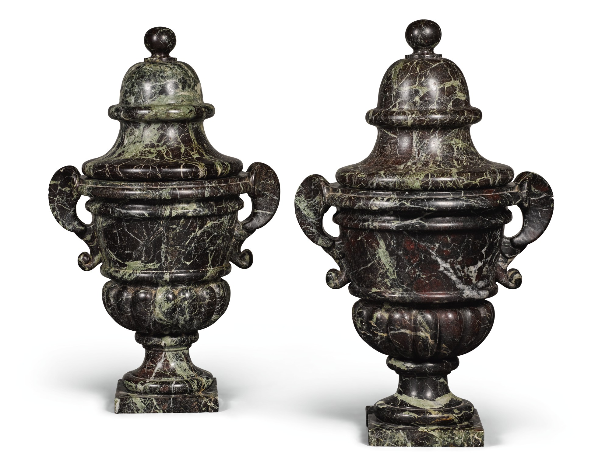 A PAIR OF LOUIS XIV VERT DE MER MARBLE VASES WITH COVERS, LATE 17TH ...