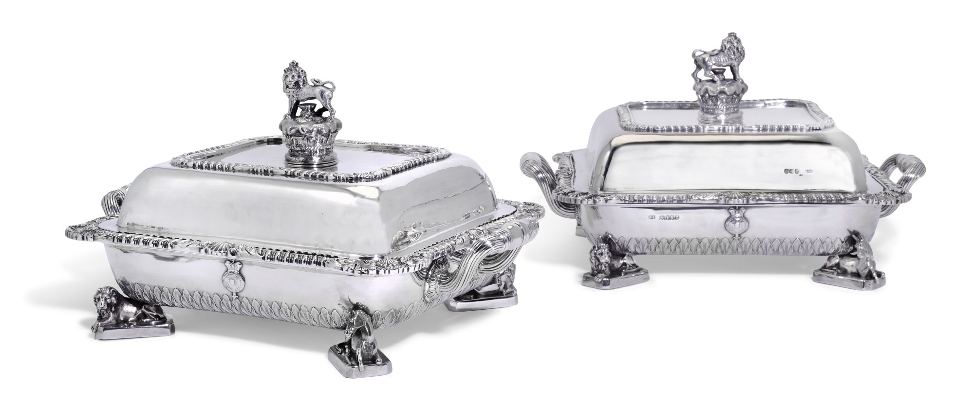 A pair of George IV silver Royal Ducal entrée dishes and covers, Philip ...