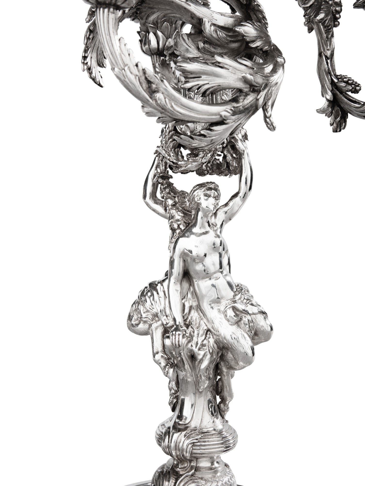 A pair of George II silver figural three-light candelabra, George ...