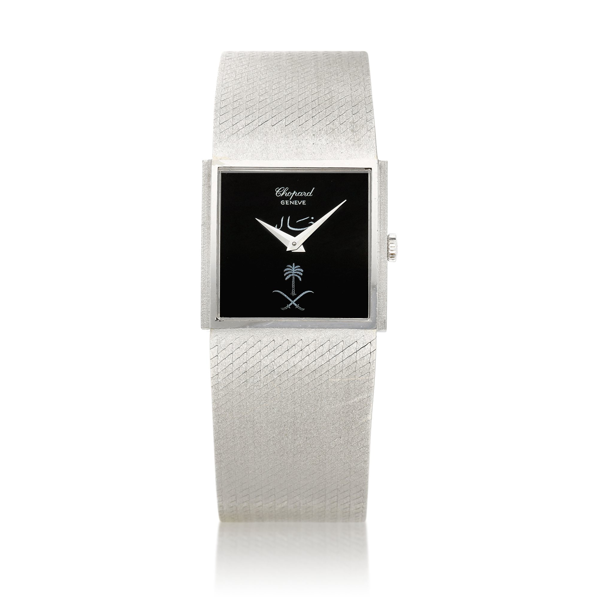 A white gold bracelet watch with onyx dial, Made for the Prince Khalid ...