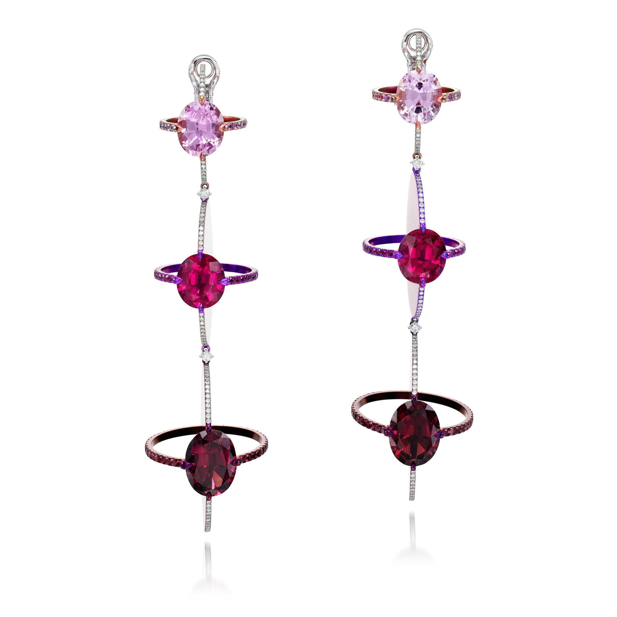 Pair of white gold, pink titanium, rhodolite, rubellite, kunzite ...